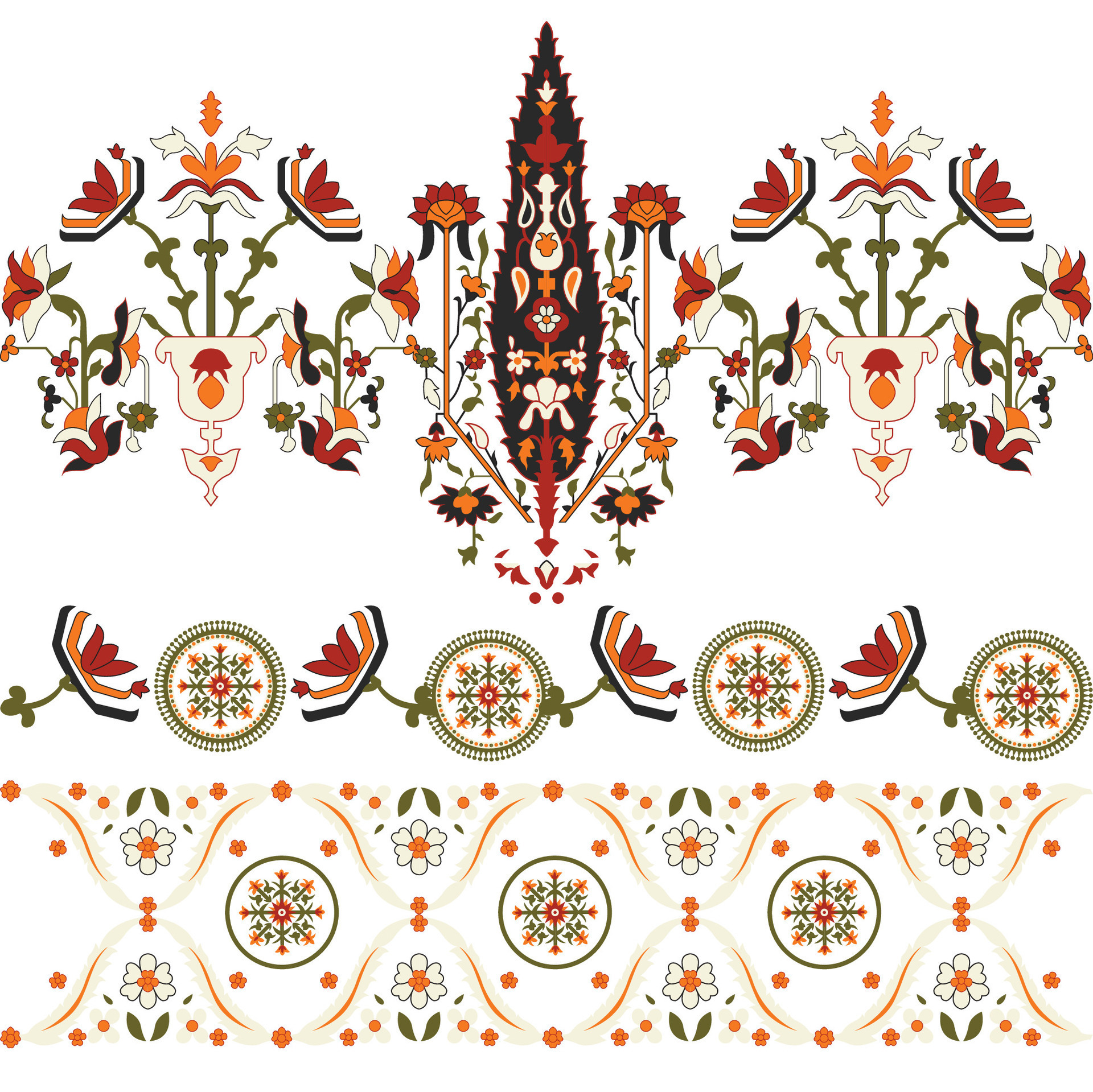 Floral repeated seamless pattern border designs on a white background ...