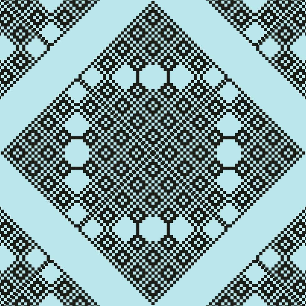 A black and white geometric symmetrical pattern on a blue background ...