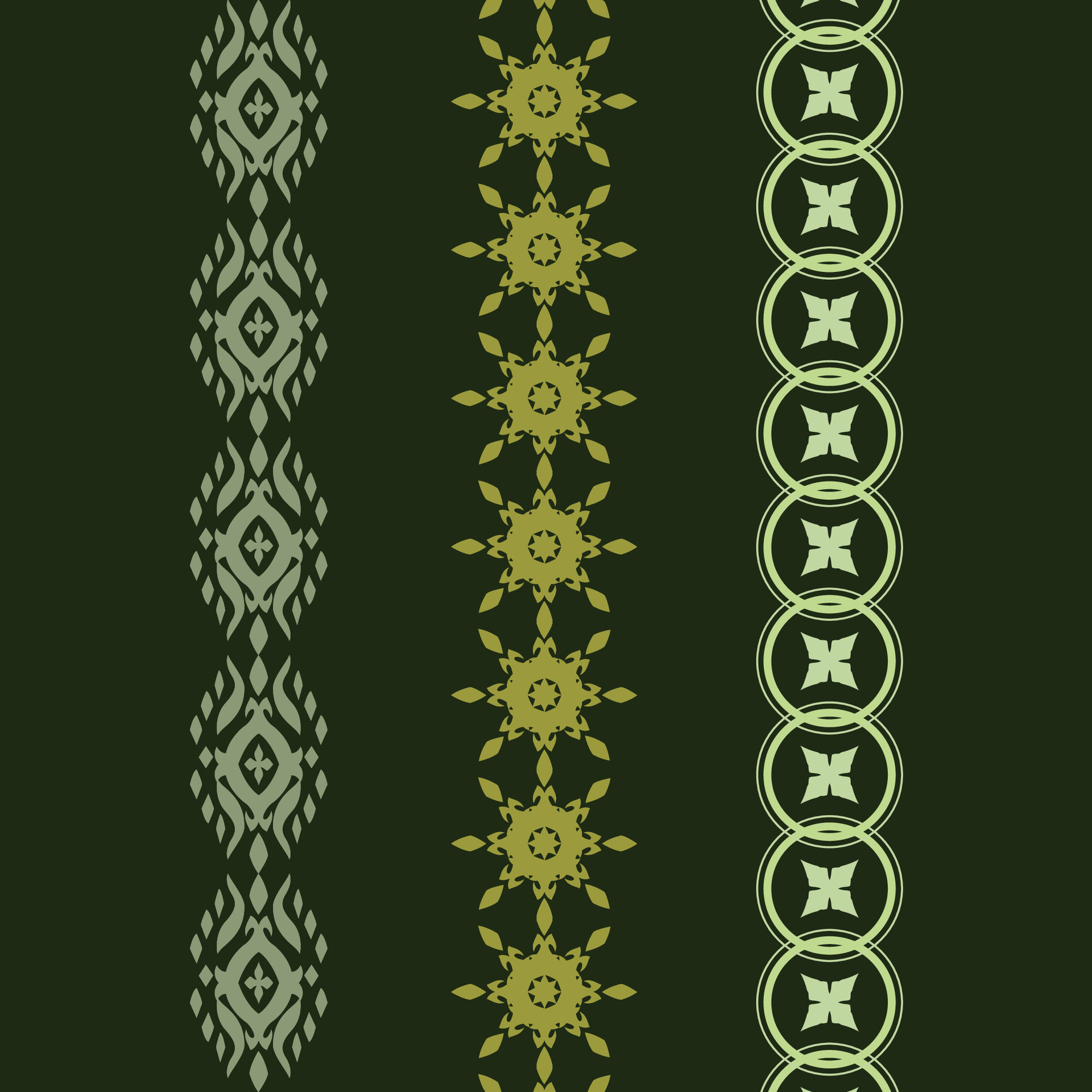 A set of three different border pattern designs on a green background ...