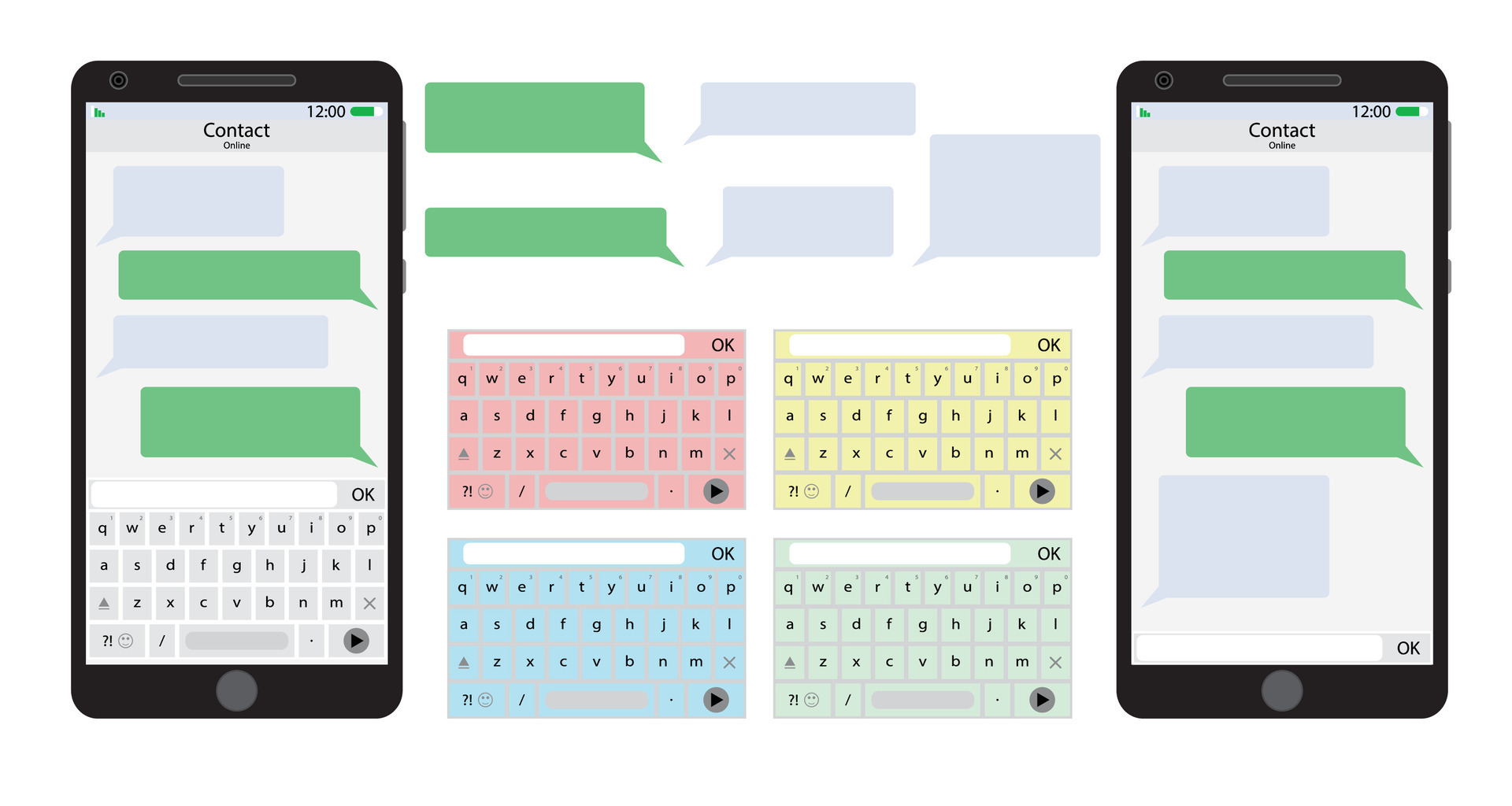 Messenger mobile phone user interface. Screen app and speech bubble ...