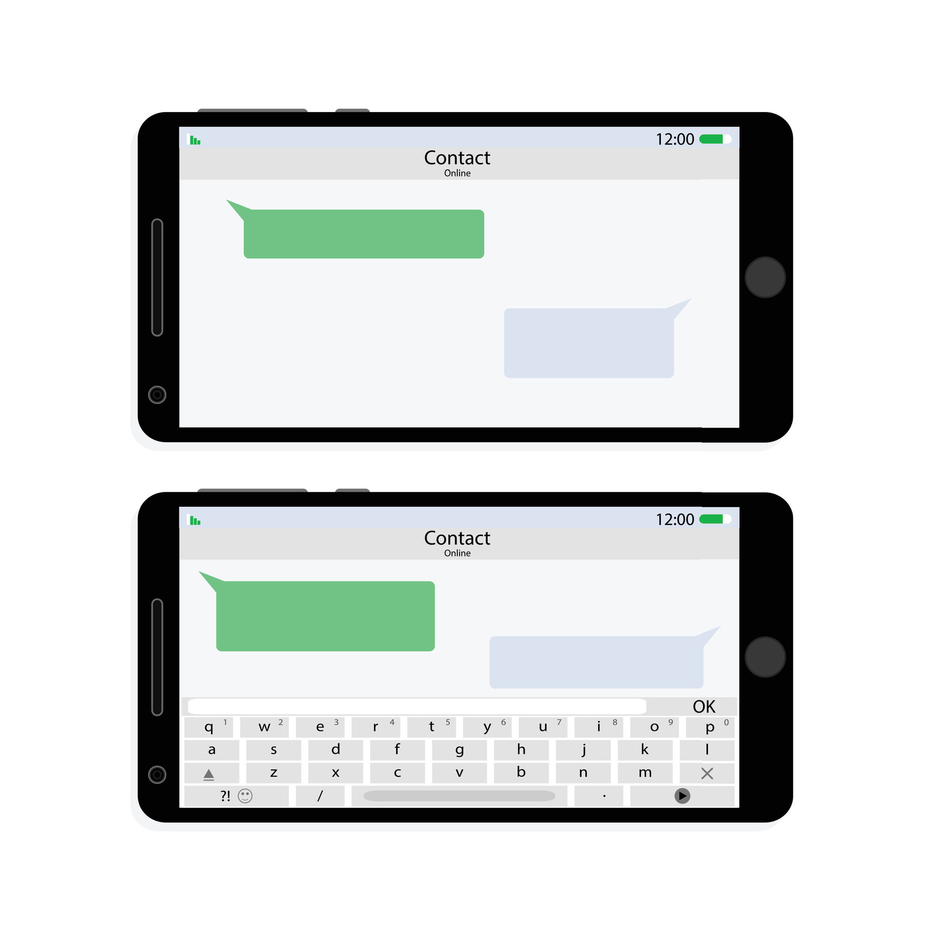 Smartphone screen interface horizontally messaging. Vector smart ...