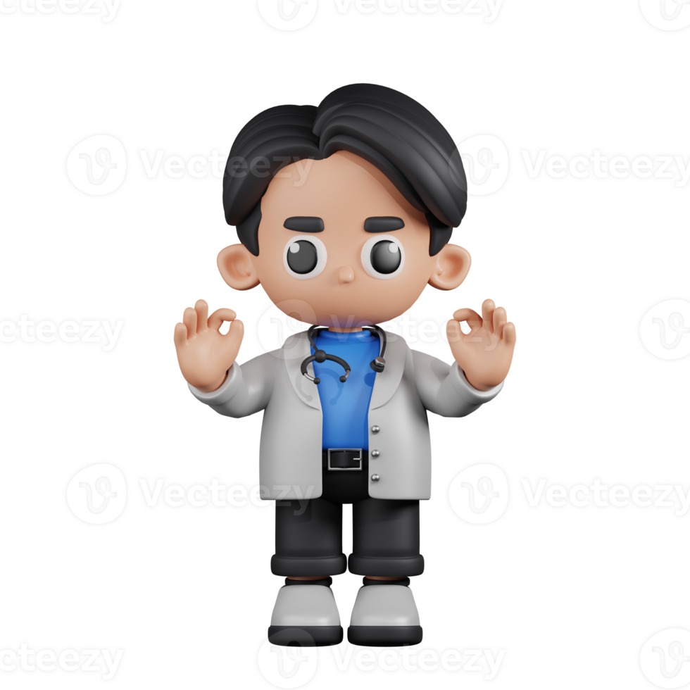 3d Character Doctor Giving Ok Hand Gesture Pose 3d Render Isolated On