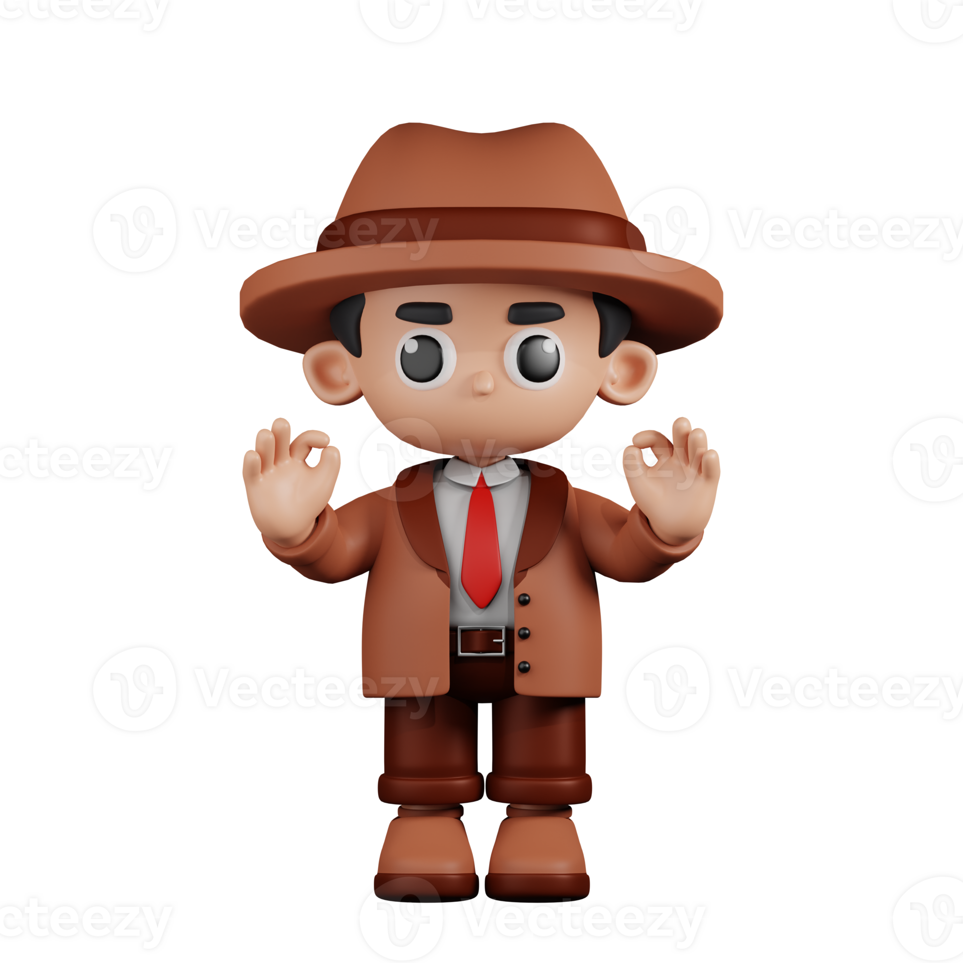 3d Character Detective Giving Ok Hand Gesture Pose 3d Render Isolated