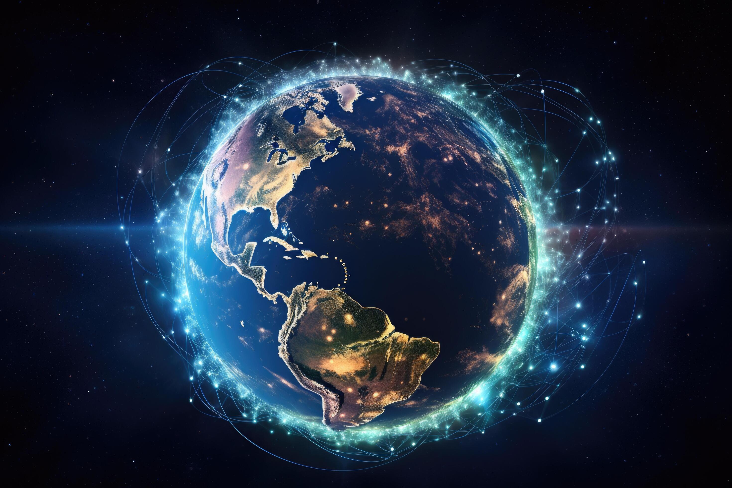 Planet Earth from space showing international network connection. 3D illustration, Global ...
