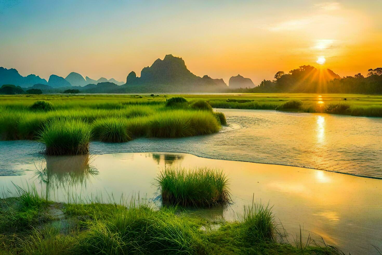 the sunrise over the li river, china, nature, landscape, hd wallpaper. AI-Generated 32597314 ...