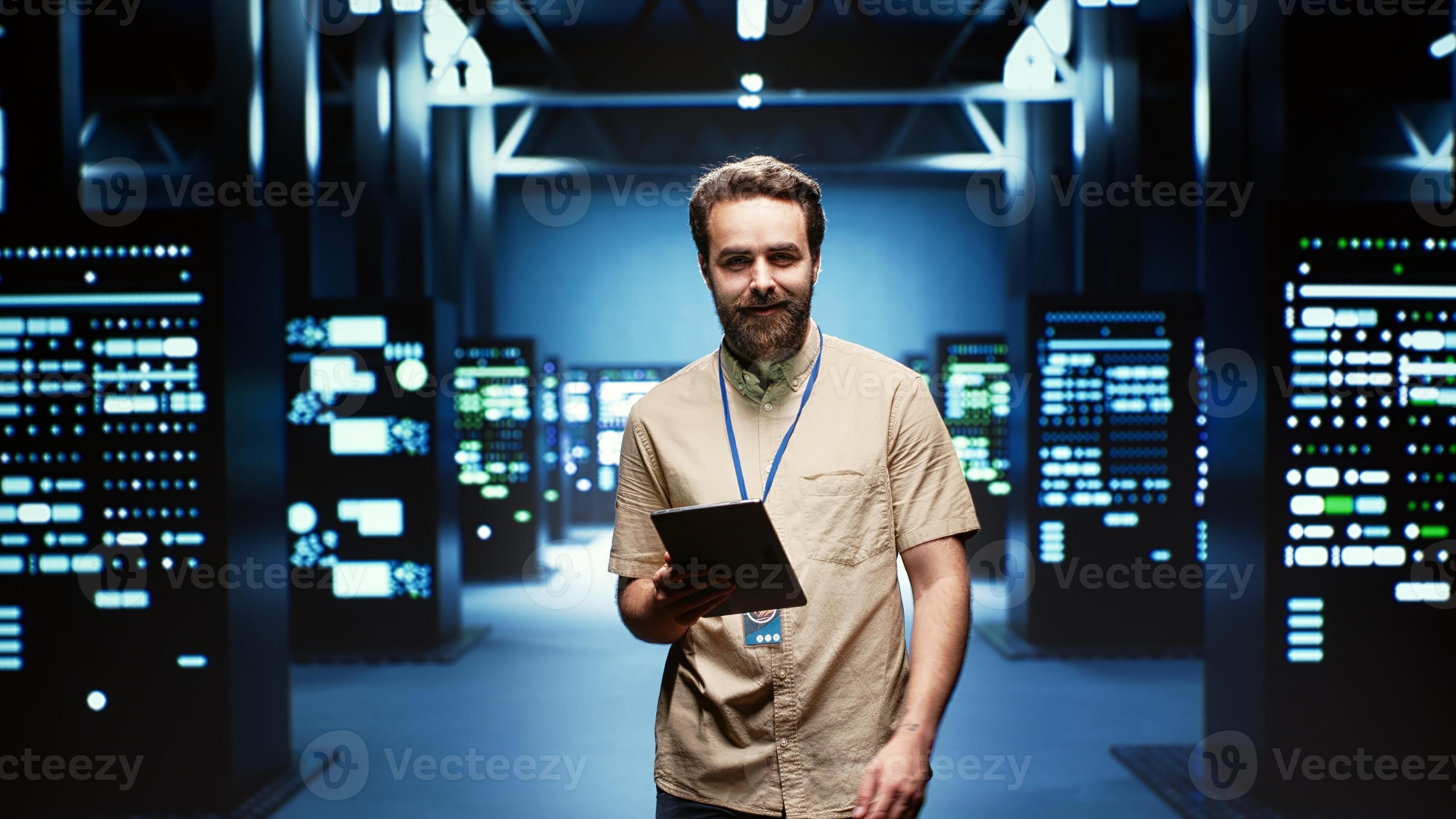 Engineer in high tech facility delivering immense computing power ...