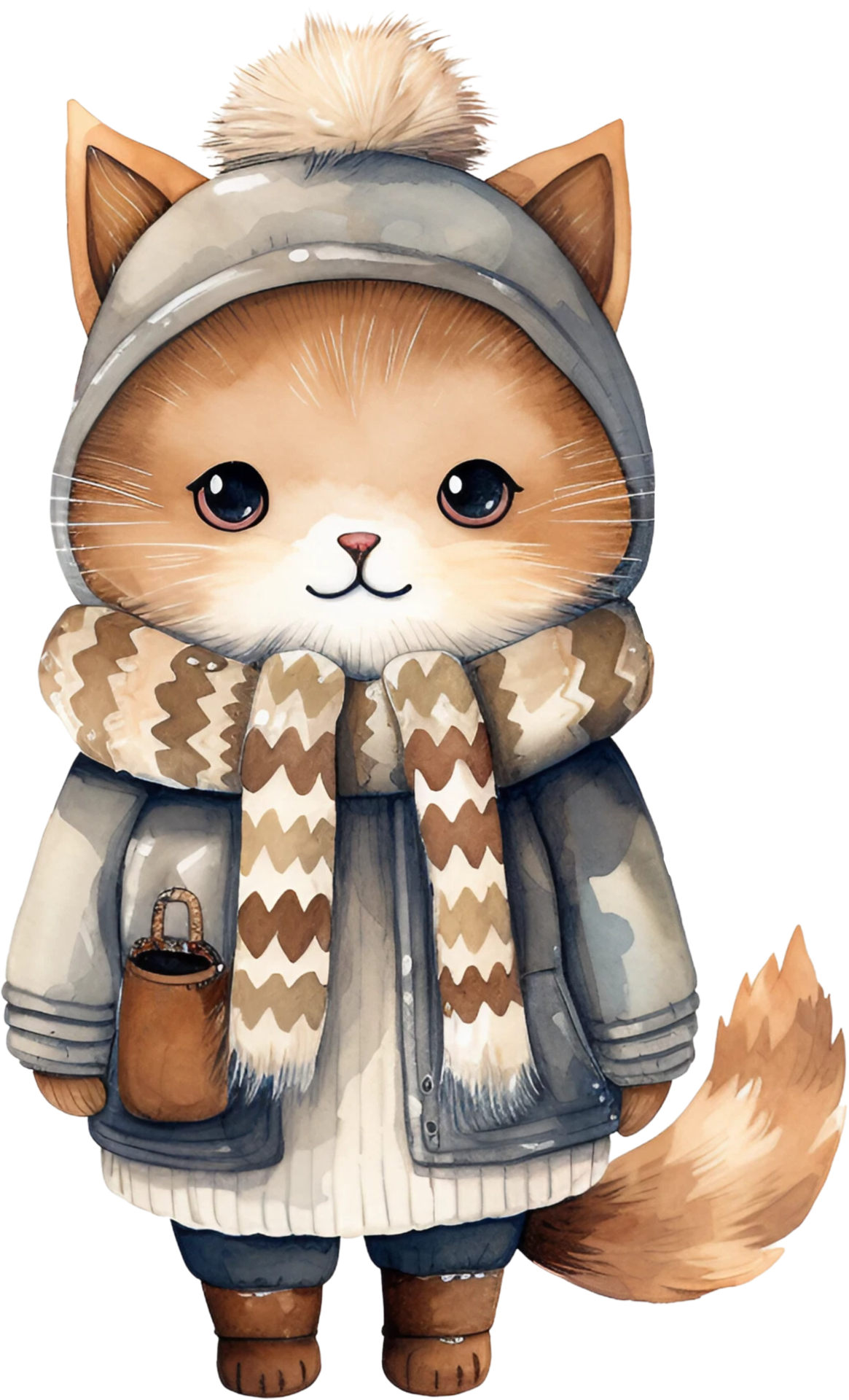 Ai Generiert Aquarell Katzenartig Winter Wunderland Clip Art Kawaii