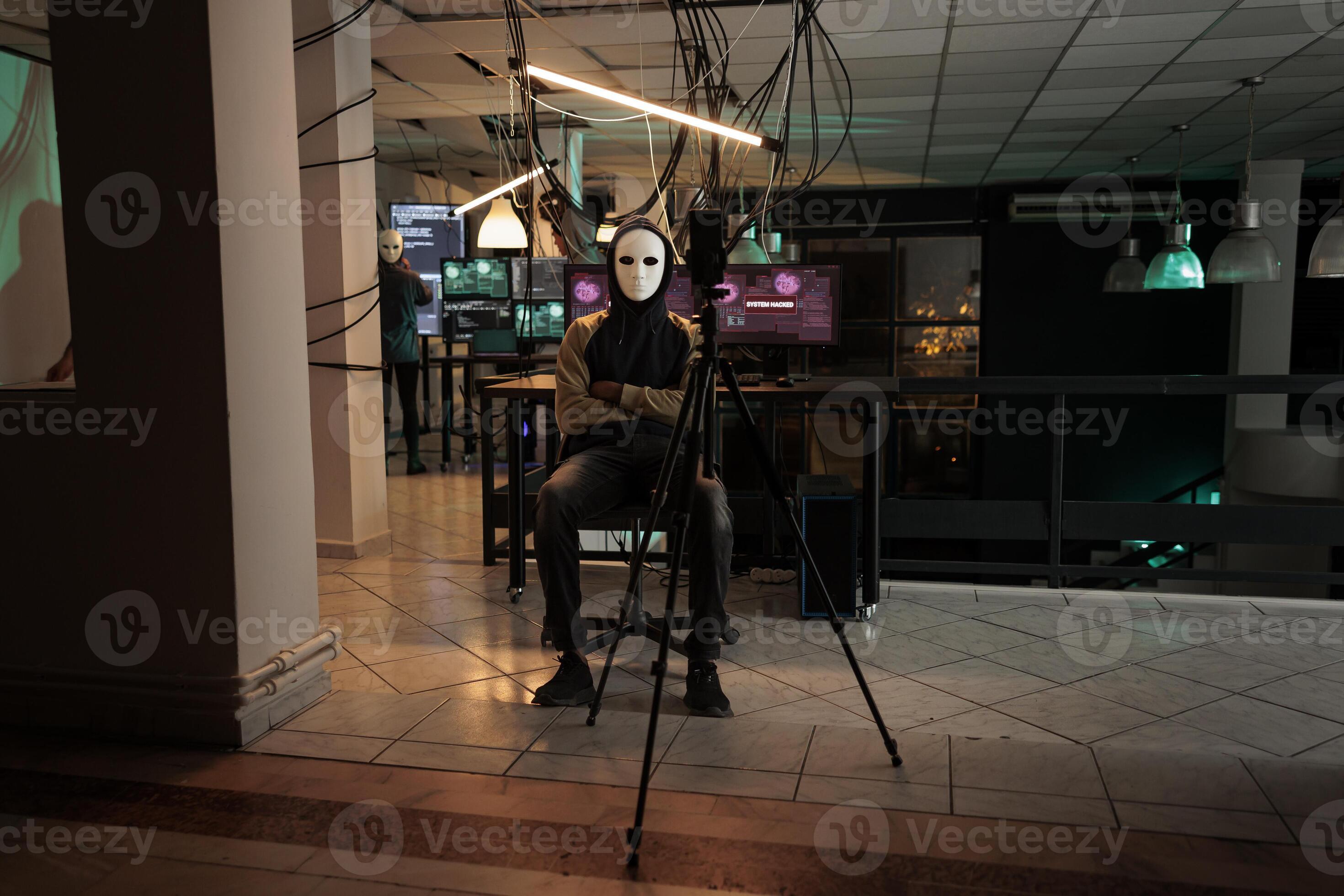 Hacker With Mask Threatening To Expose Important Data On Live Broadcast