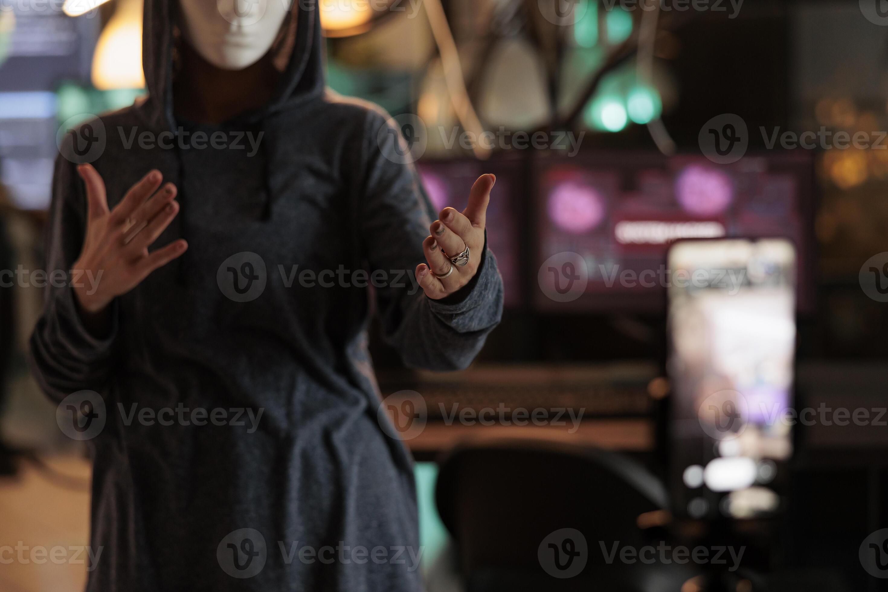 Mysterious Thief Committing Cybercrime And Internet Fraud Recording Live Ransomware Video