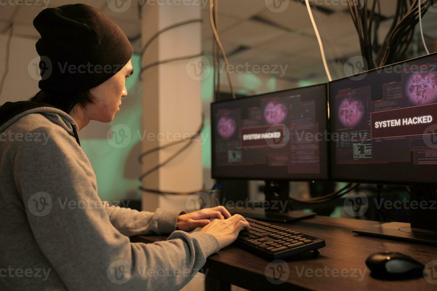 System Hacked Warning It Specialist Solving Cyberattack Problem Computer Security Technology