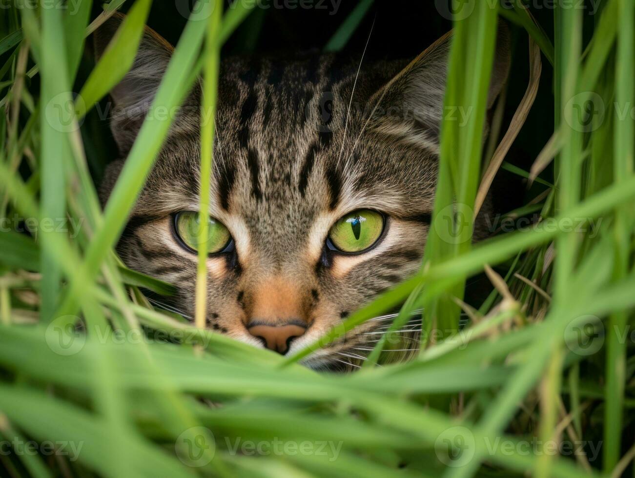 stealthy cat stalking with its eyes fixed on prey AI Generative ...