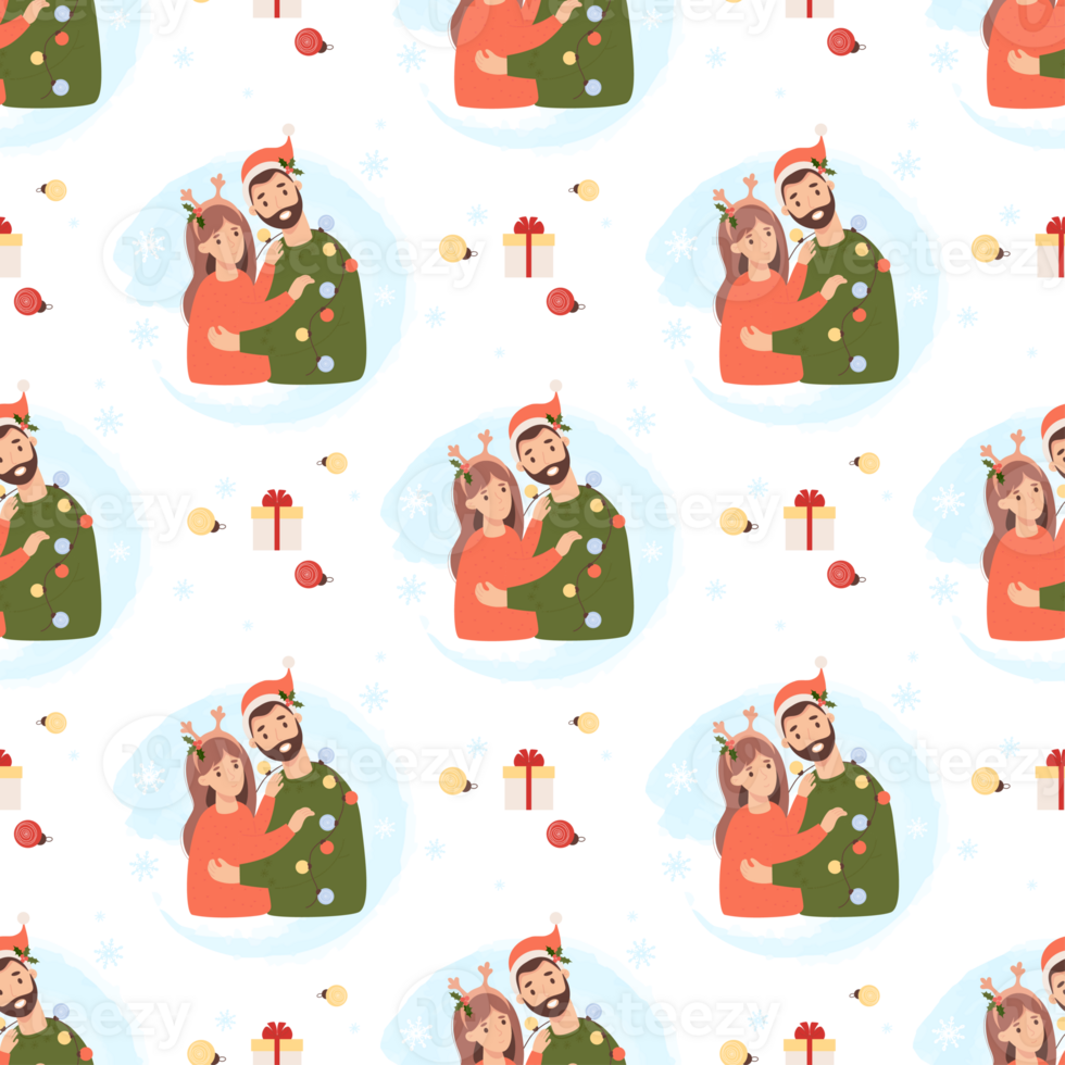 Christmas Seamless Pattern Cute Happy Couple 32696155 Png