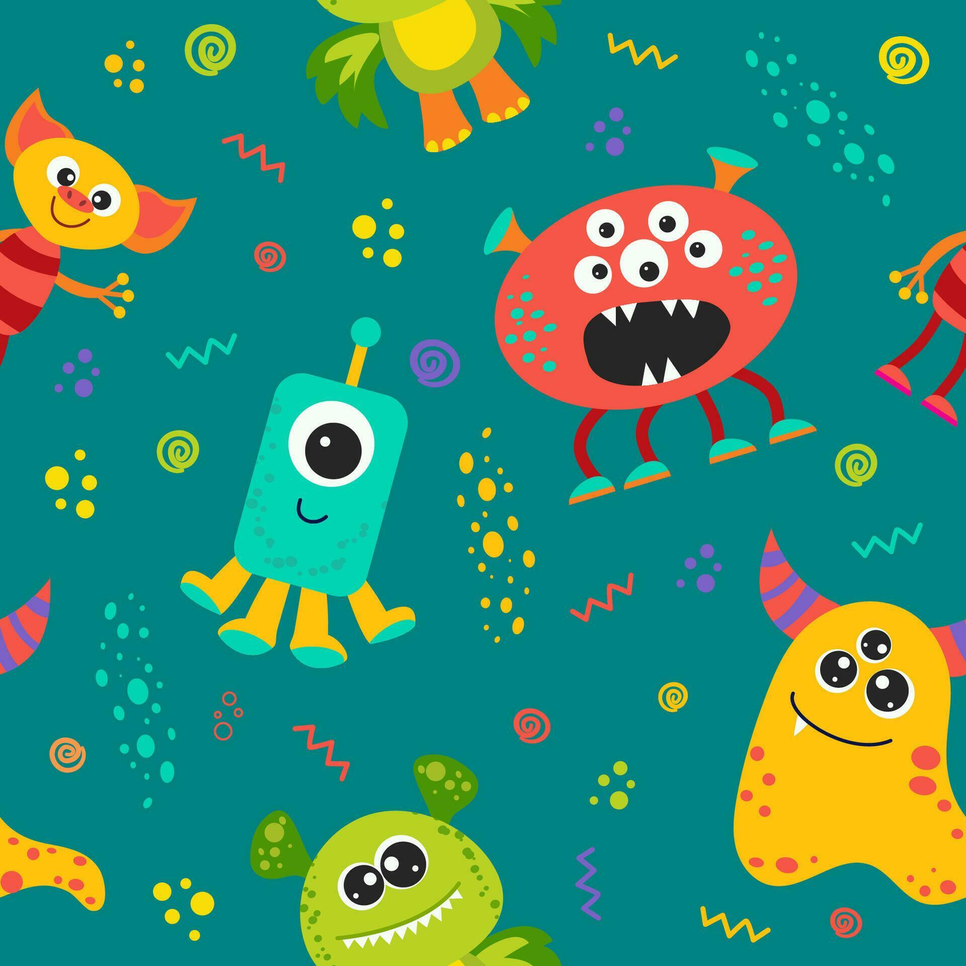 seamless pattern with aliens and space monsters, planets, rockets ...