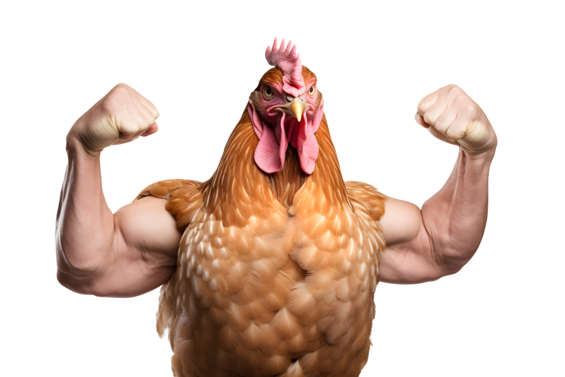 Chicken With Bigmuscular Human Hands Ai Generative 32700014 Png