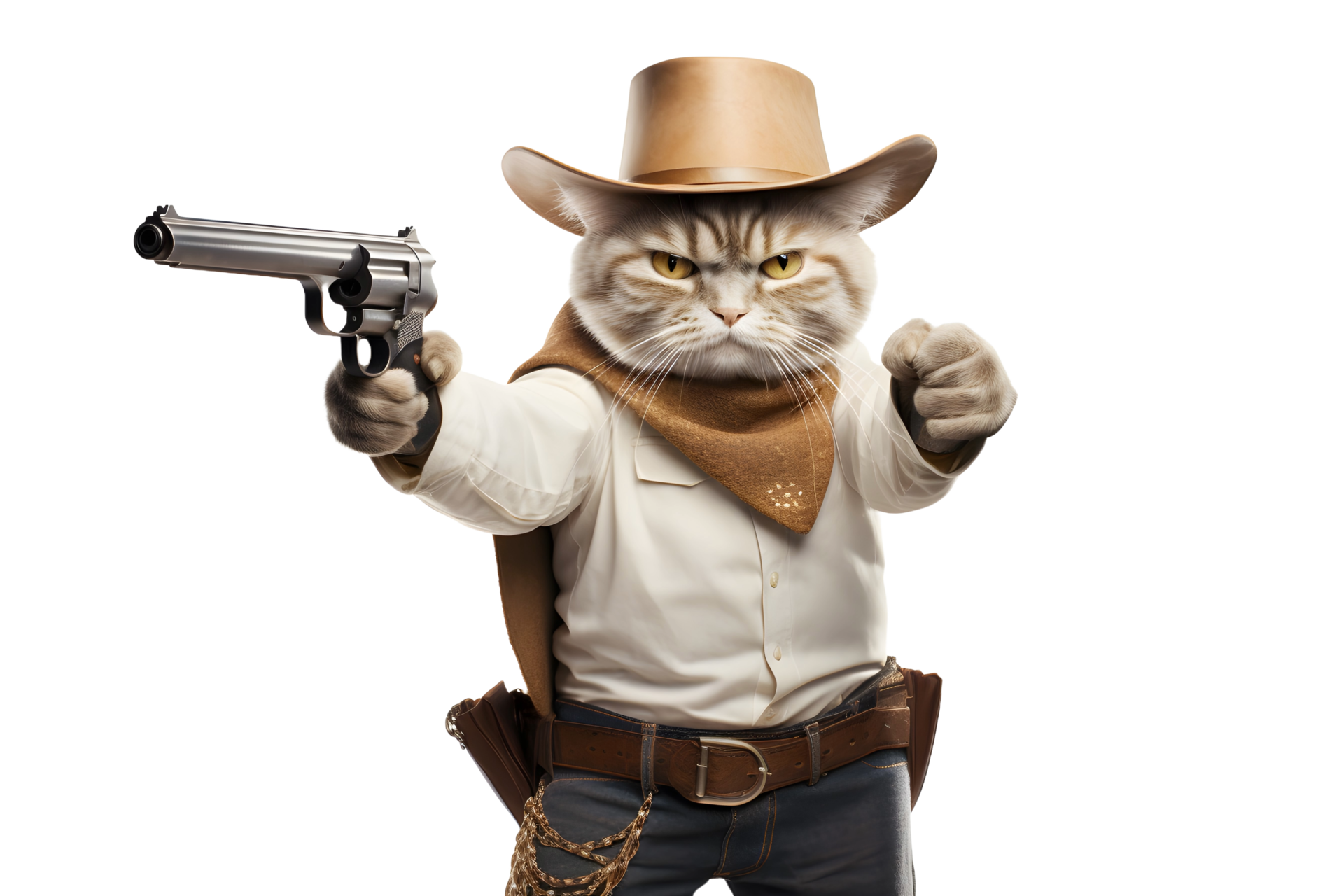 AI Generative humanoid desperate cat cowboy. 32700015 PNG