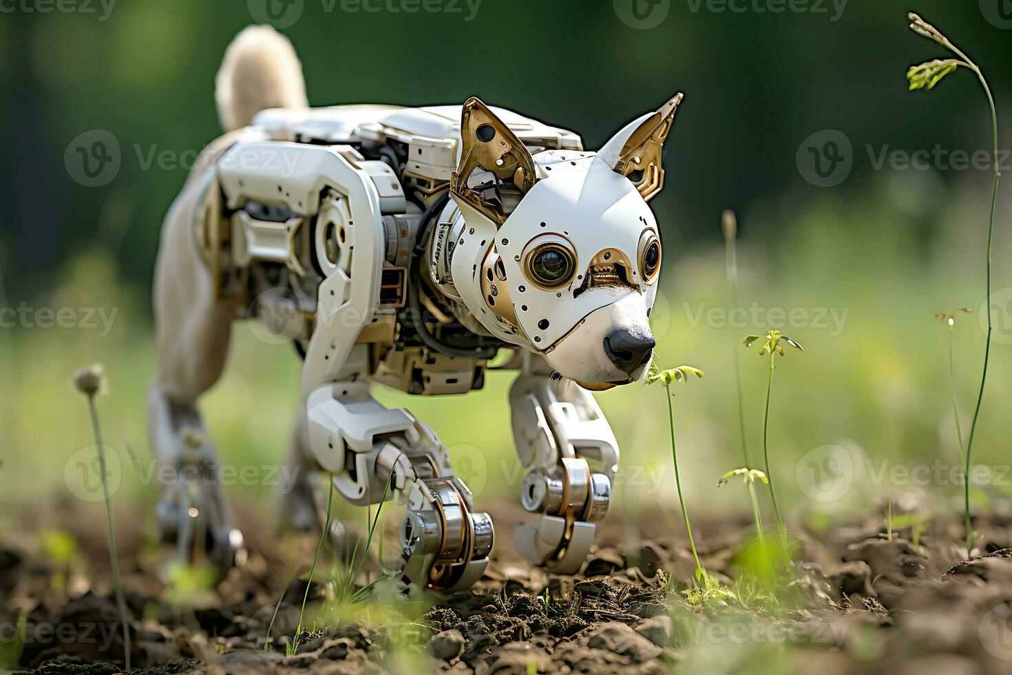AI Generative. A robot dog moves across a field during the daytime ...