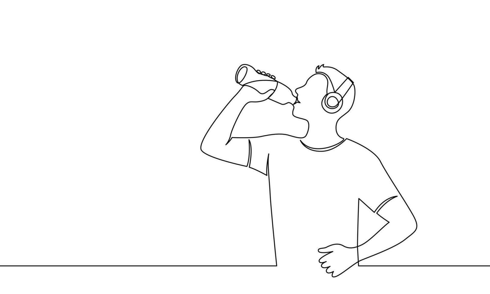 Continuous line drawing of a man drinking water from a bottle. One line contour concept of a ...