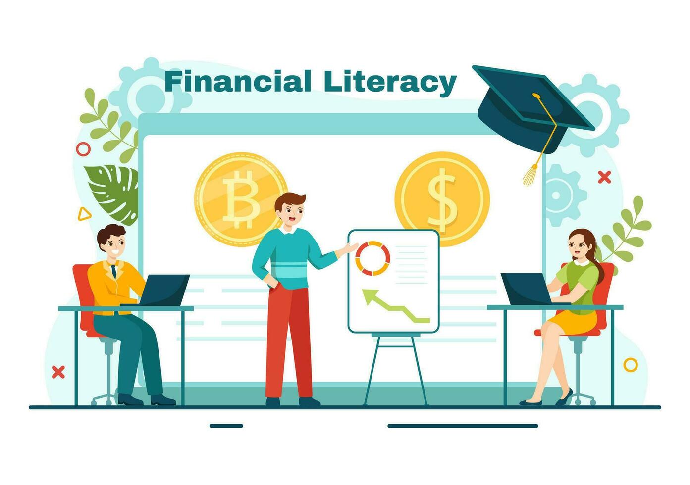 Financial Literacy Webinar Vector Illustration with Finance Management ...