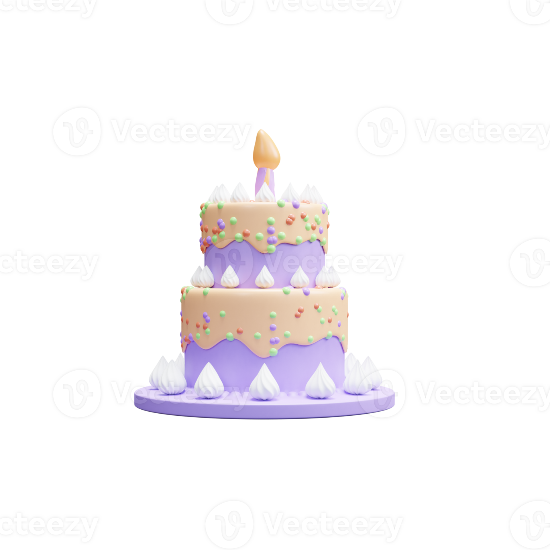 3d Birthday Cake Rendering Icon Or 3d Happy Birthday Cake With