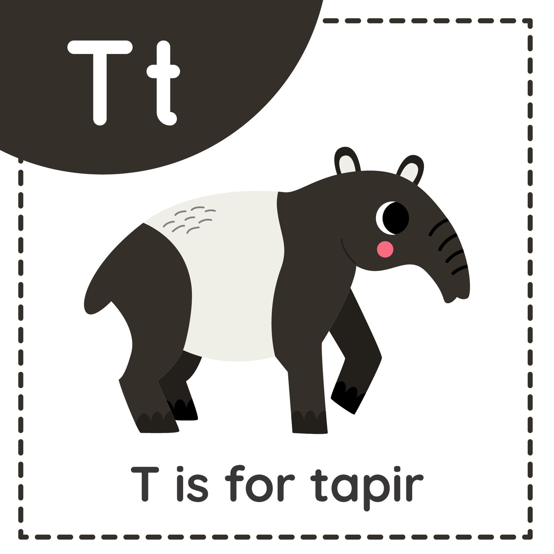 Aprendizaje Inglés Alfabeto Para Niños Letra T Linda Dibujos Animados Tapir 32735523 Vector