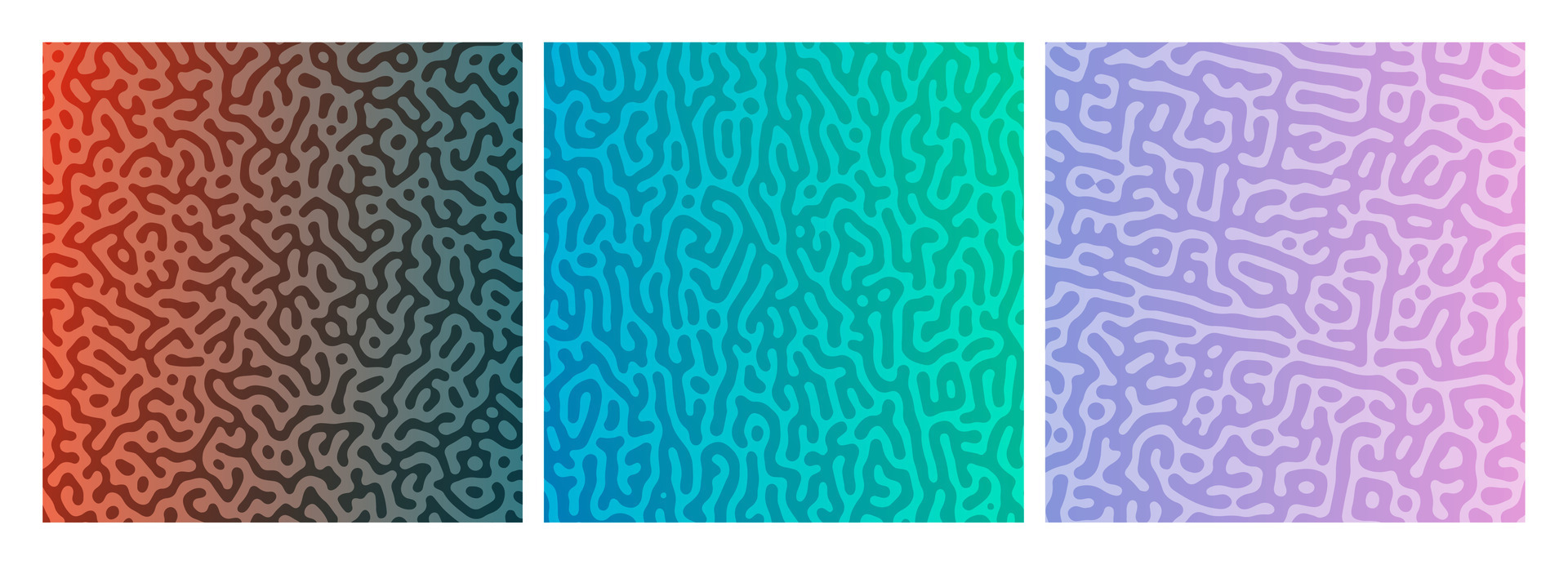 Set Of Three Colorful Turing Reaction Gradient Backgrounds Abstract Diffusion Pattern With