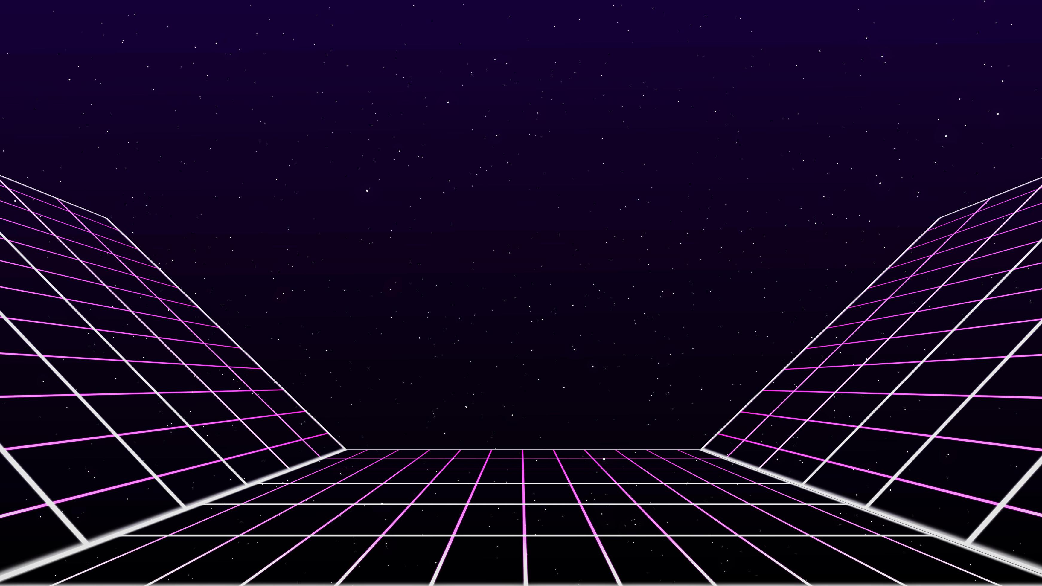 Retro style 80s-90s laser neon background. Futuristic Grid landscape. Digital Cyber Surface ...