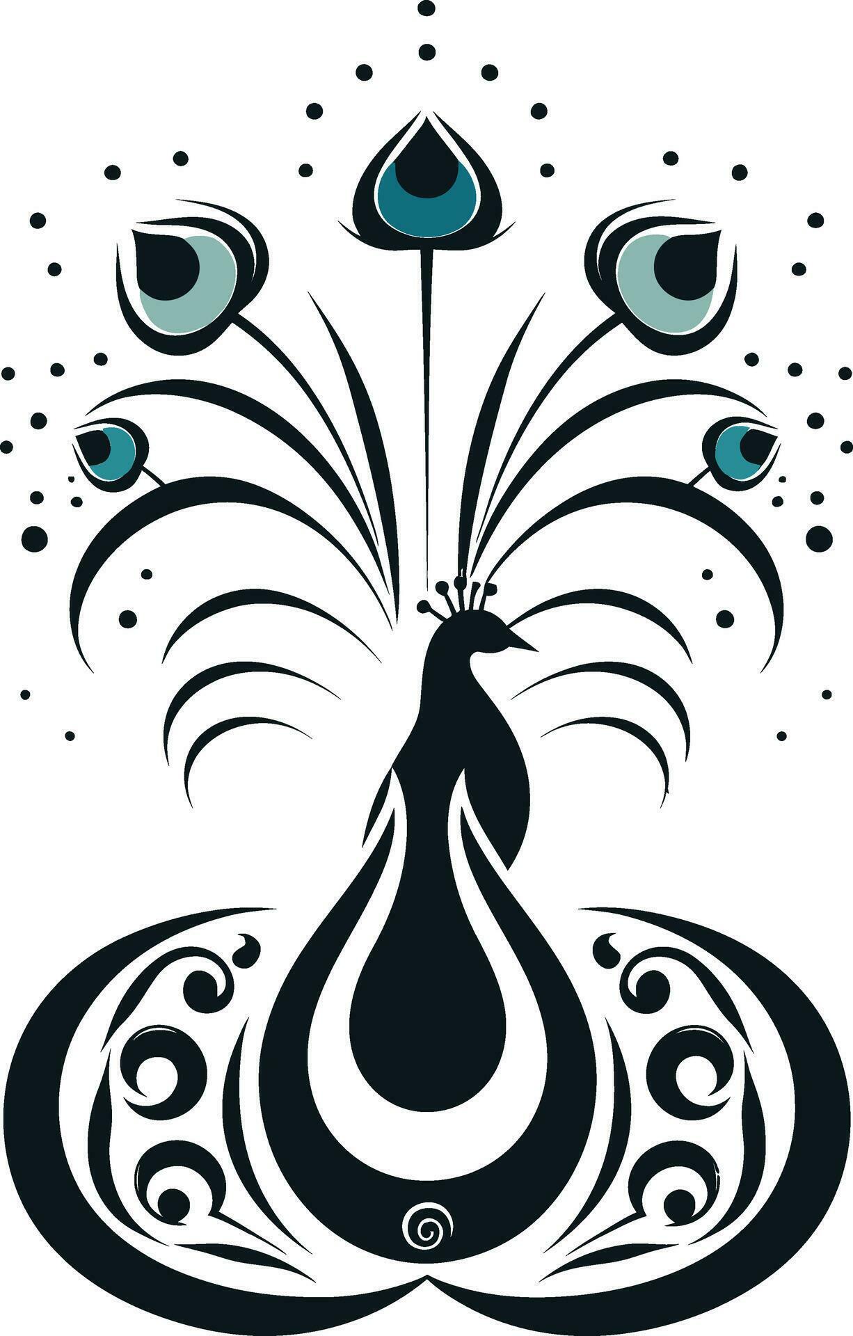 Ebon Elegance Black Peacock Icon Design Mysterious Plumage Vector