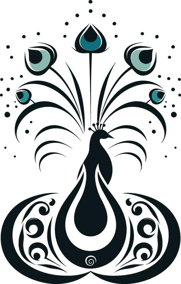 Ebon Elegance Black Peacock Icon Design Mysterious Plumage Vector