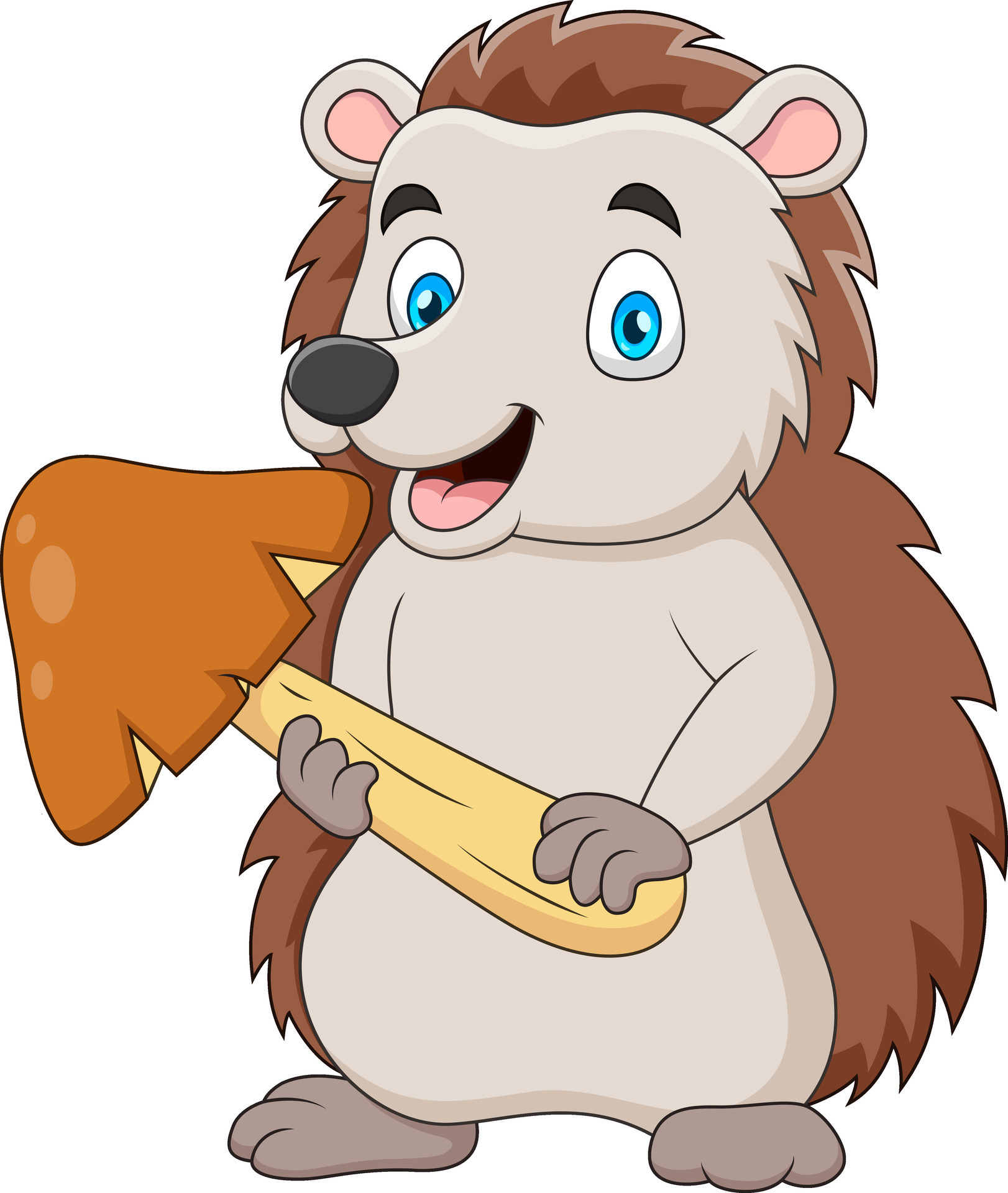 Cartoon cute hedgehog mascot holding a mushroom. Vector illustration ...