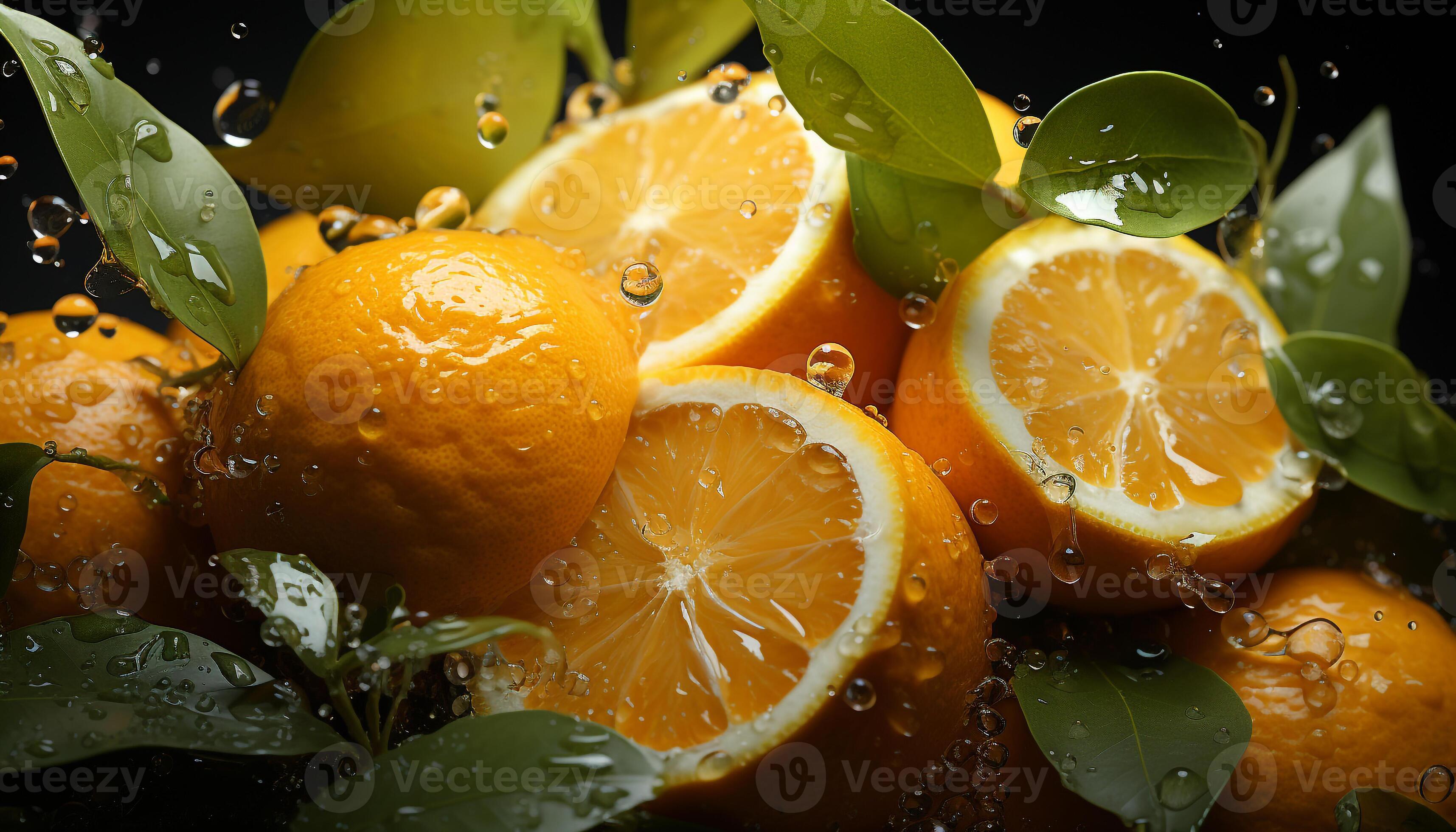 Fresh citrus fruit slice reflects vibrant colors in water wave generated by AI 32838786 Stock ...