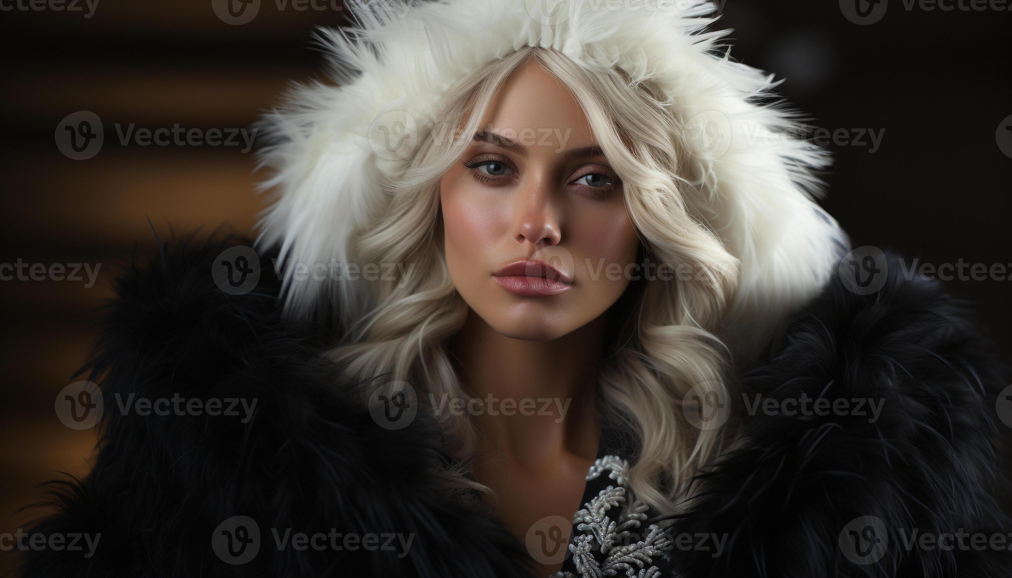 A beautiful young woman in a fur coat, looking glamorous generated by ...