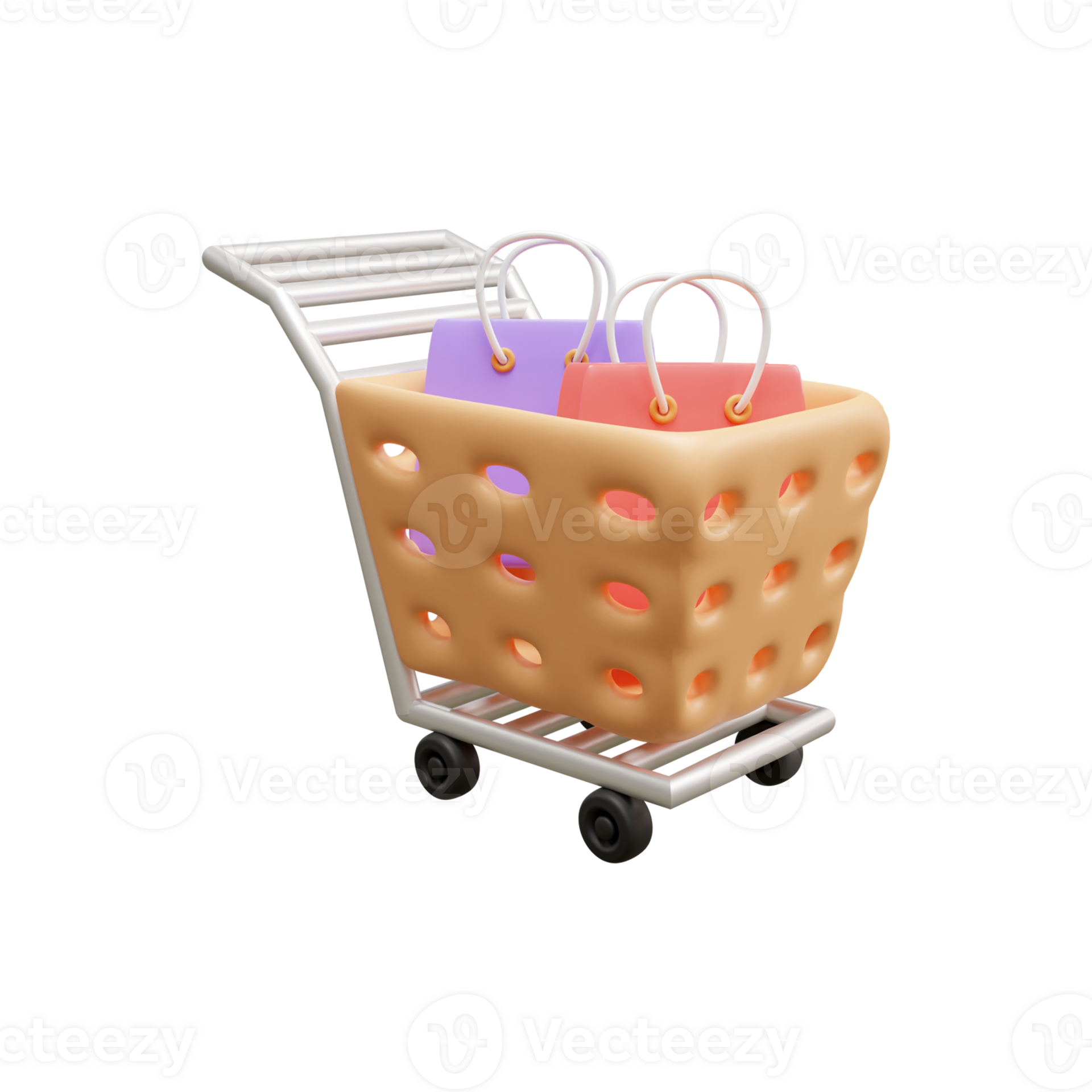 Shopping Chart 3d Icon Illustration Or Shopping Trolley 3d Illustration Or Shopping Bag 3d
