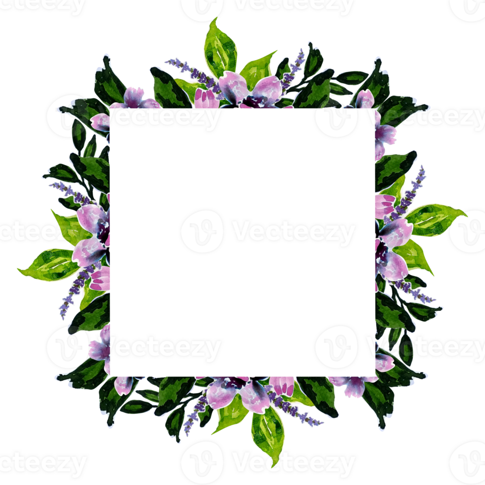 Watercolor Floral Frame Clipart Botanical Leaf Purple And Pink