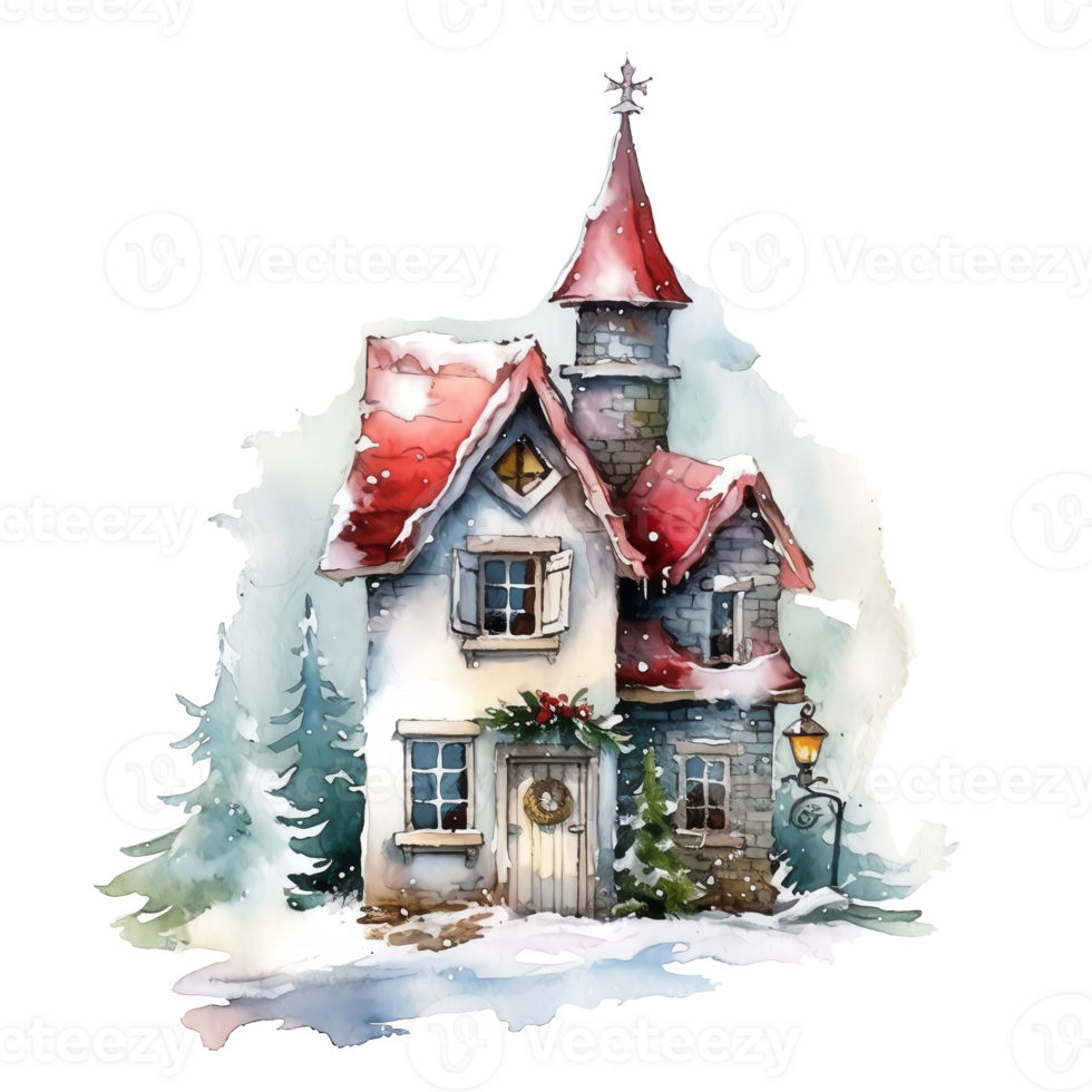 Christmas House Clipart, Watercolor Christmas Village AI Generated ...