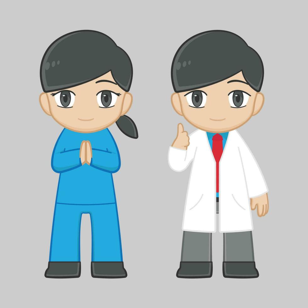 Doctor And Nurse In Cartoon Stylevector Illustrationcute Character 32872081 Vector Art At Vecteezy