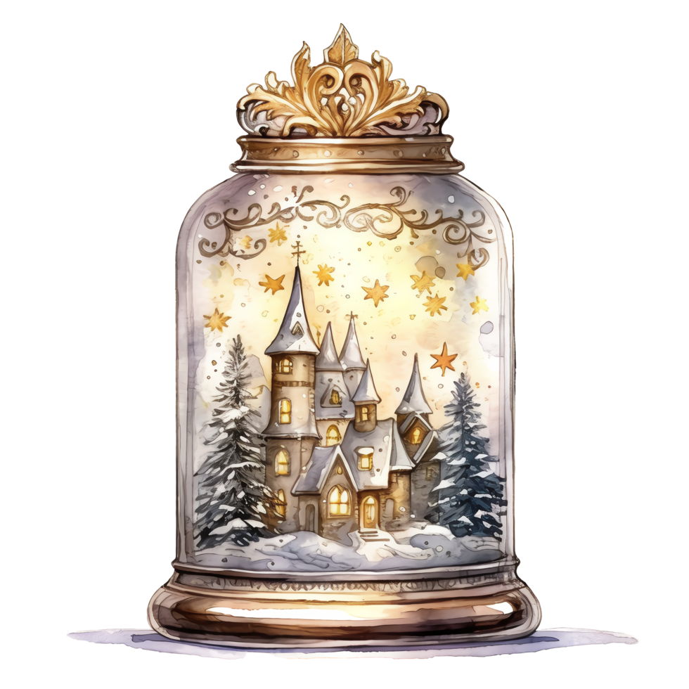 Watercolor Christmas Glass Jar Magic Night Xmas Ai Generated 32873264 Png