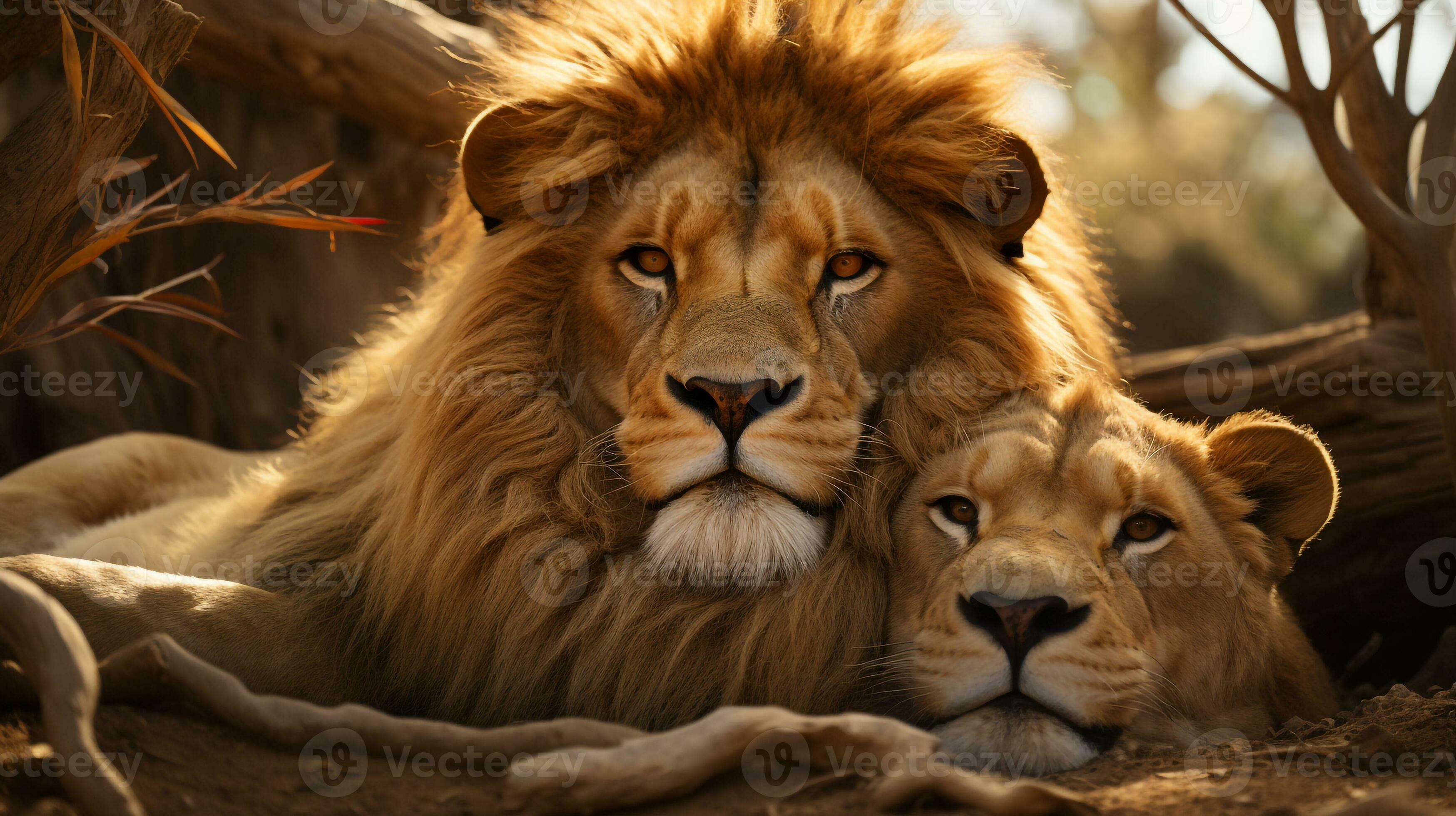 photo of heart-melting two Lions with an emphasis on expression of love. Generative AI 32875136 ...