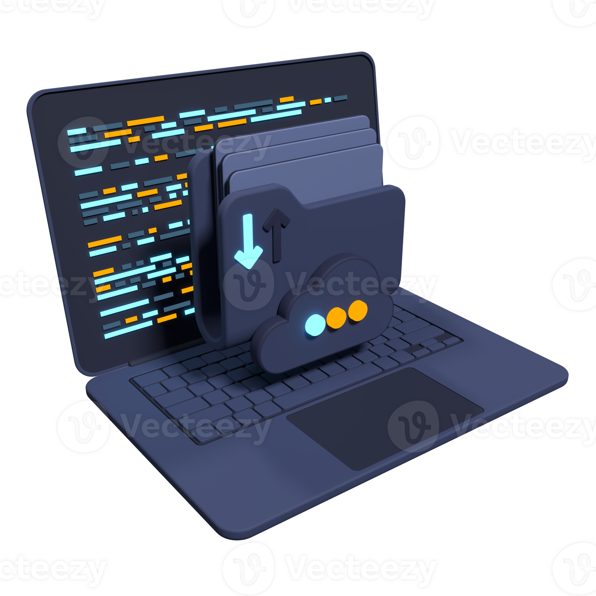 3d File Folder On Laptop Screen Laptop And Files Document Folder Storage Share Data 3d