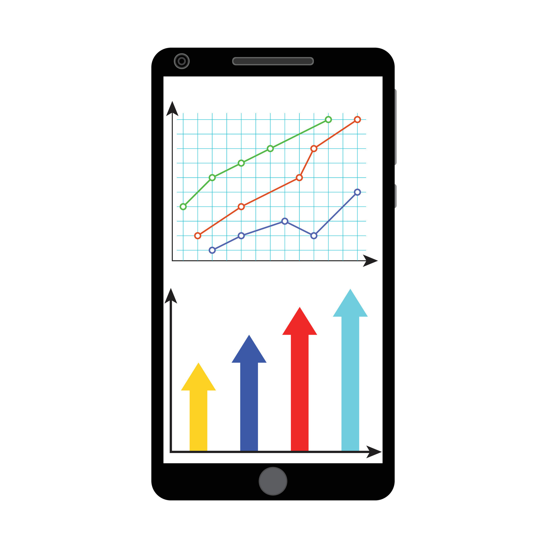 Chart and graphic on smartphone screen. Vector smartphone chart and ...