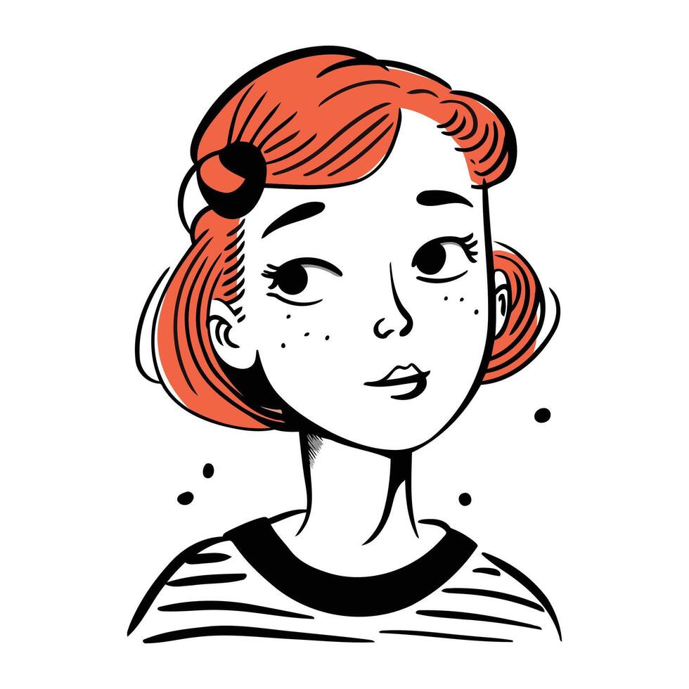 Portrait Of A Beautiful Red Haired Girl Vector Illustration 32919949