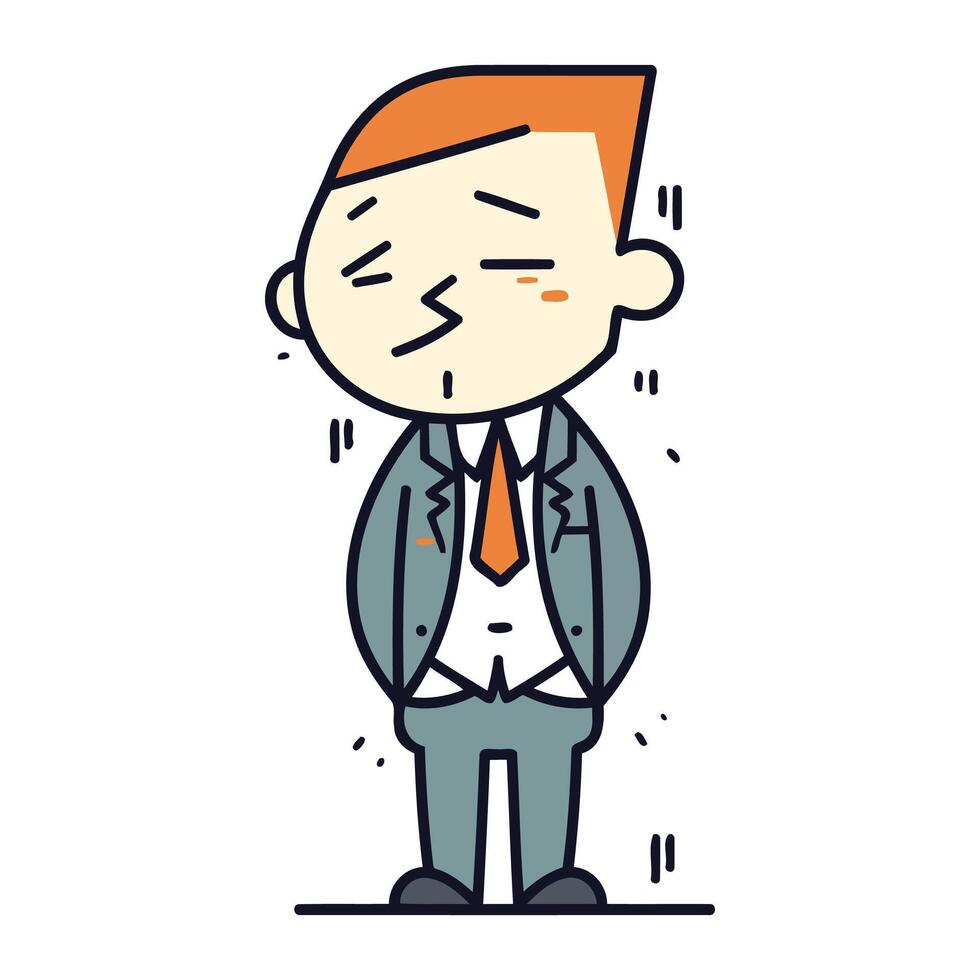 Businessman feeling sad and depressed. Vector illustration in thin line ... Businessman feeling sad and depressed. Vector illustration in thin line ...