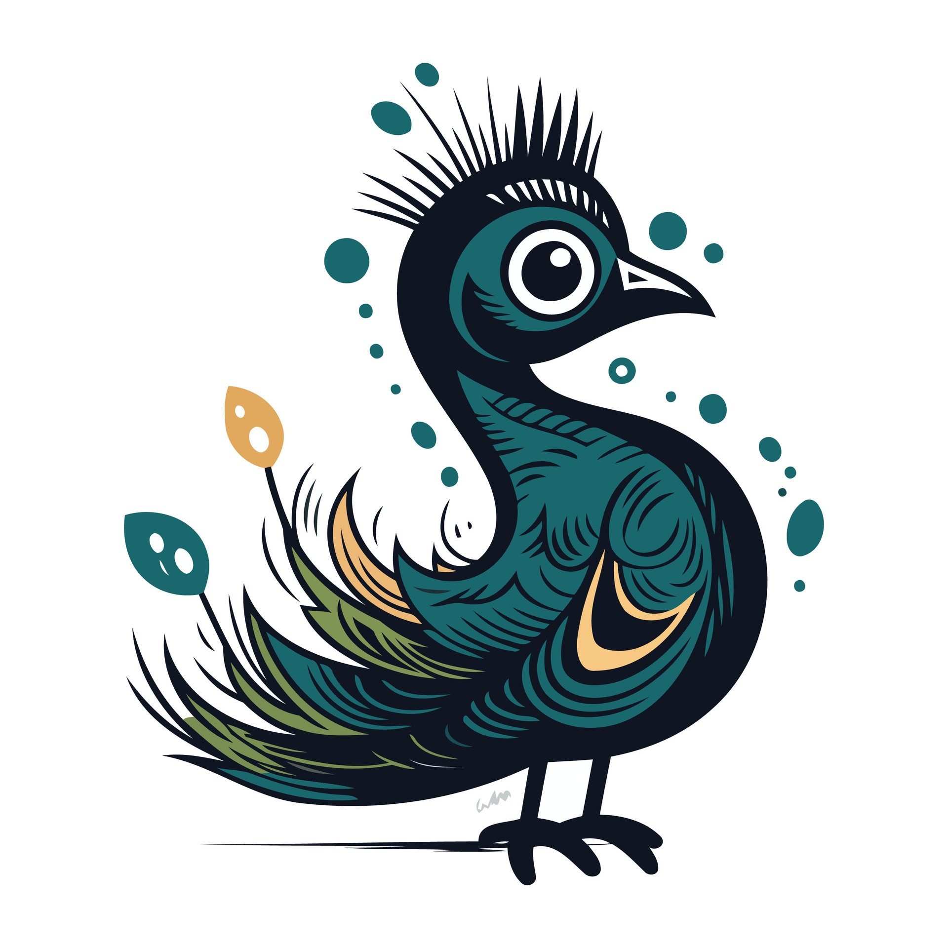 Peacock Hand Drawn Vector Illustration Isolated On White Background