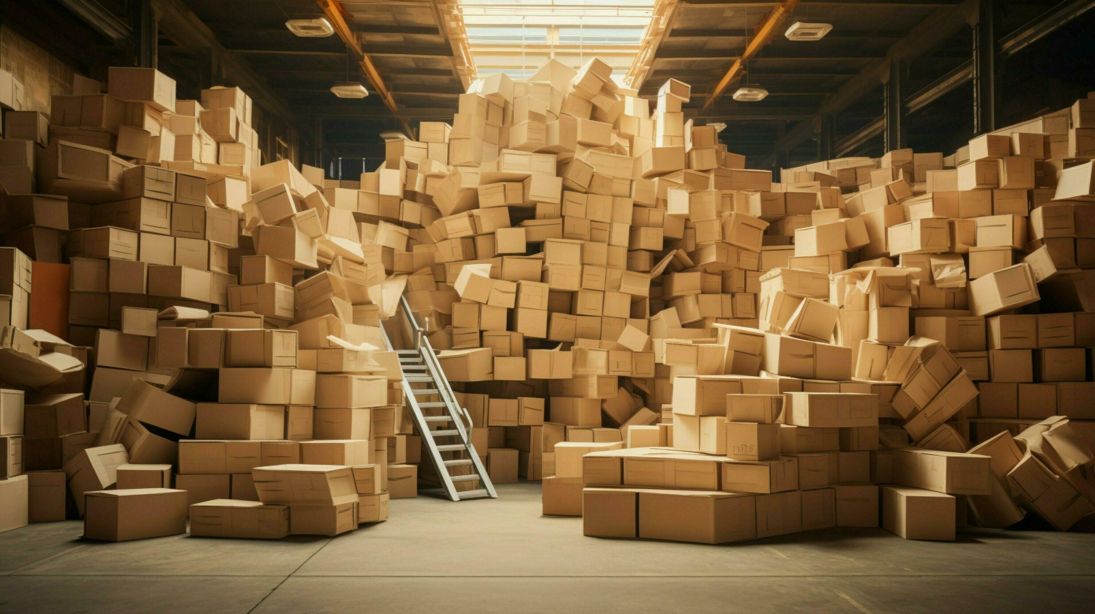 a large stack of cardboard boxes inside warehouse 32933069 Stock Photo at Vecteezy