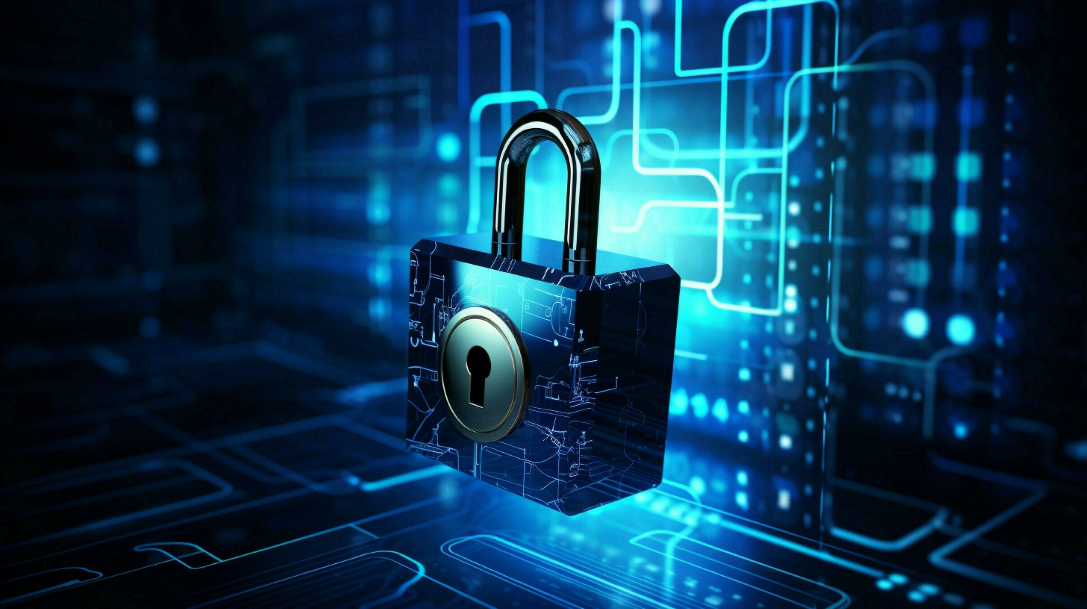 blue padlock secures computer data network connection 32935023 Stock ...