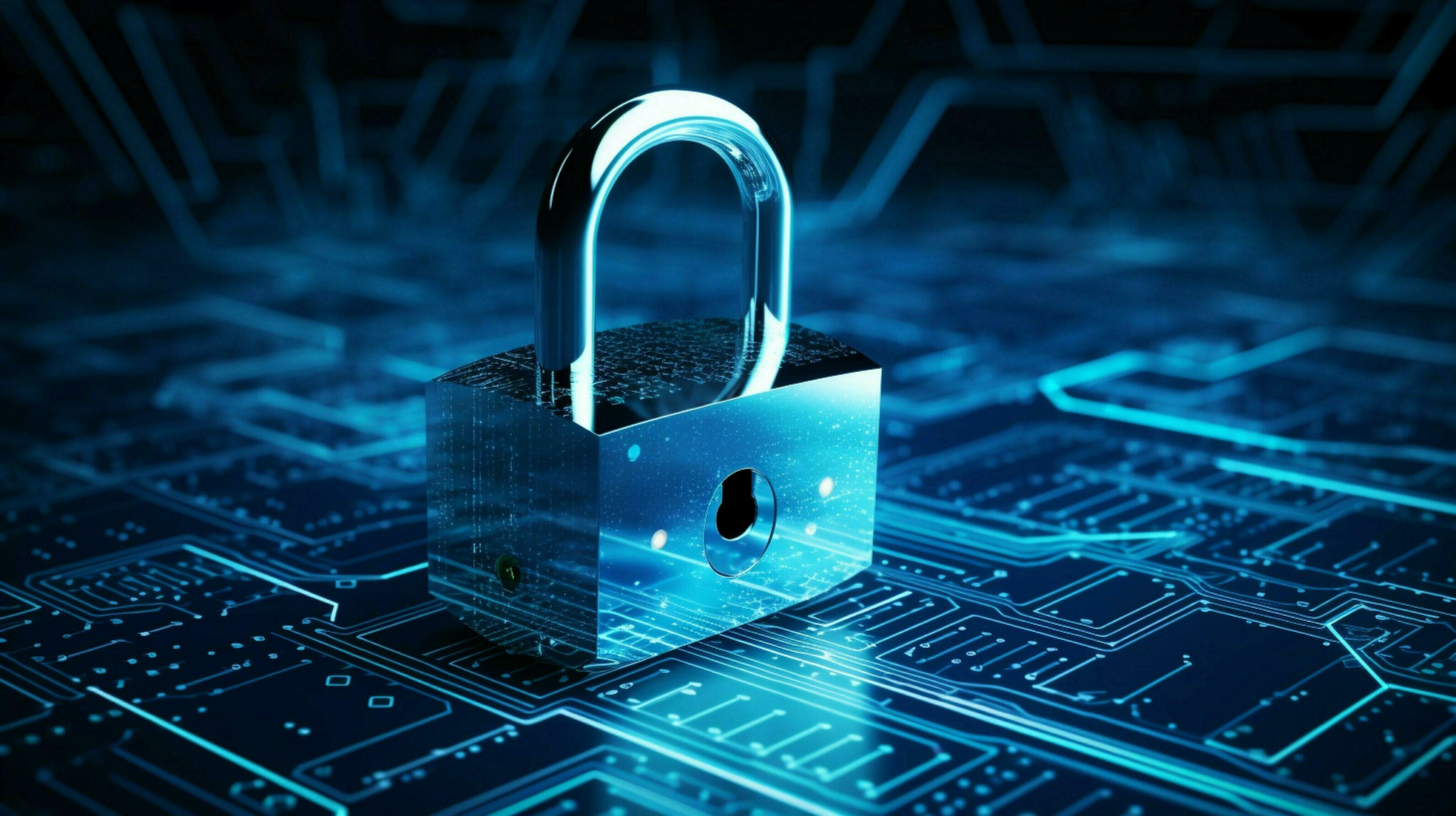 blue padlock secures computer data network connection 32935032 Stock ...