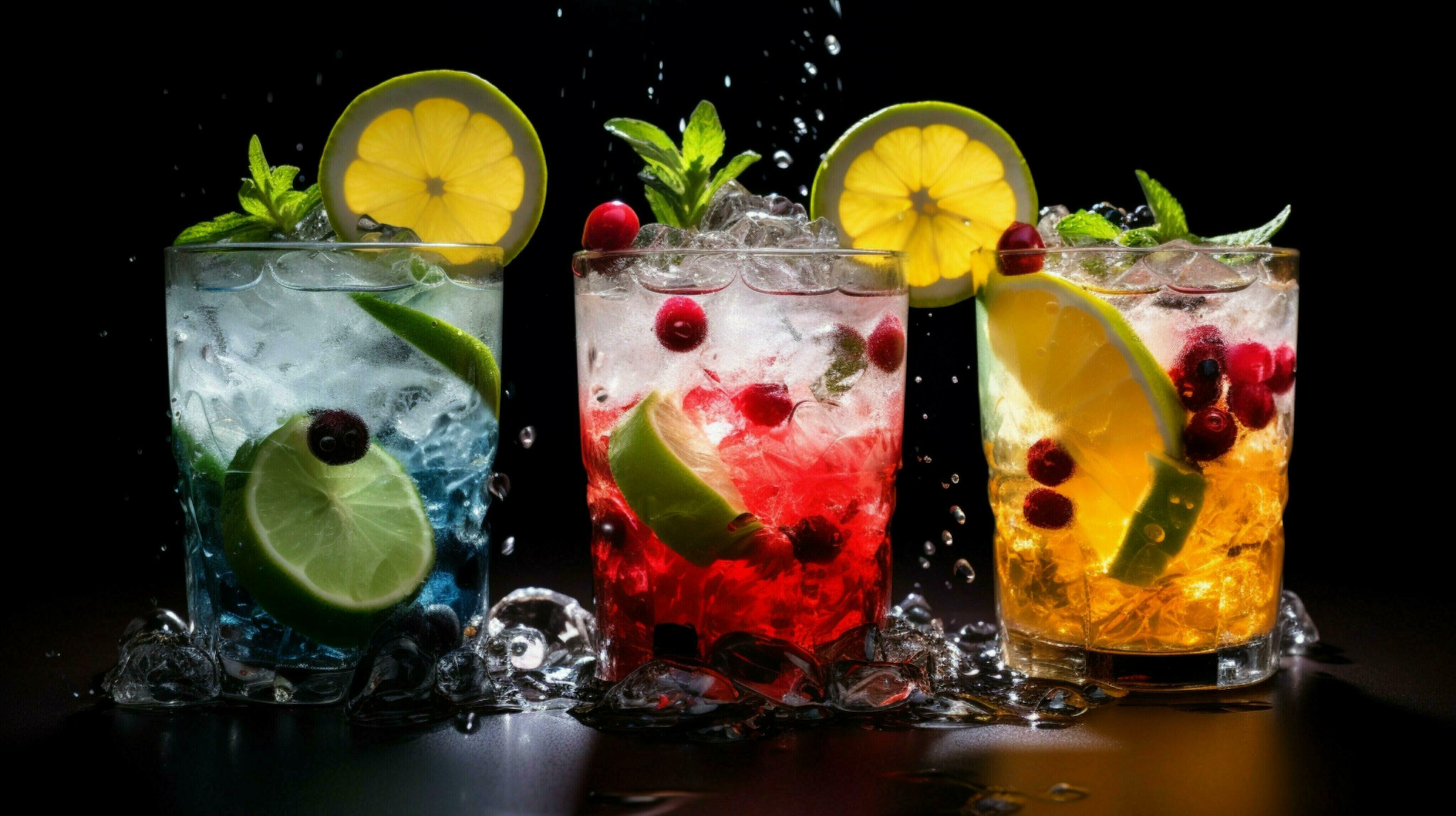fresh cocktails with ice lemon lime and fruits 32937583 Stock Photo at Vecteezy