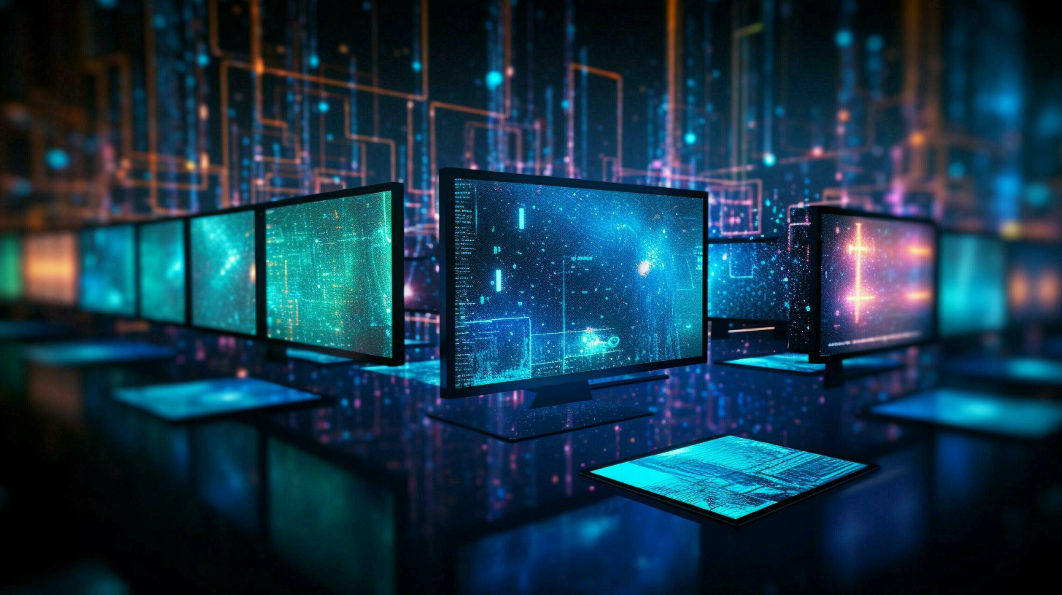 futuristic computer monitors display galaxy glowing data 32939321 Stock Photo at Vecteezy