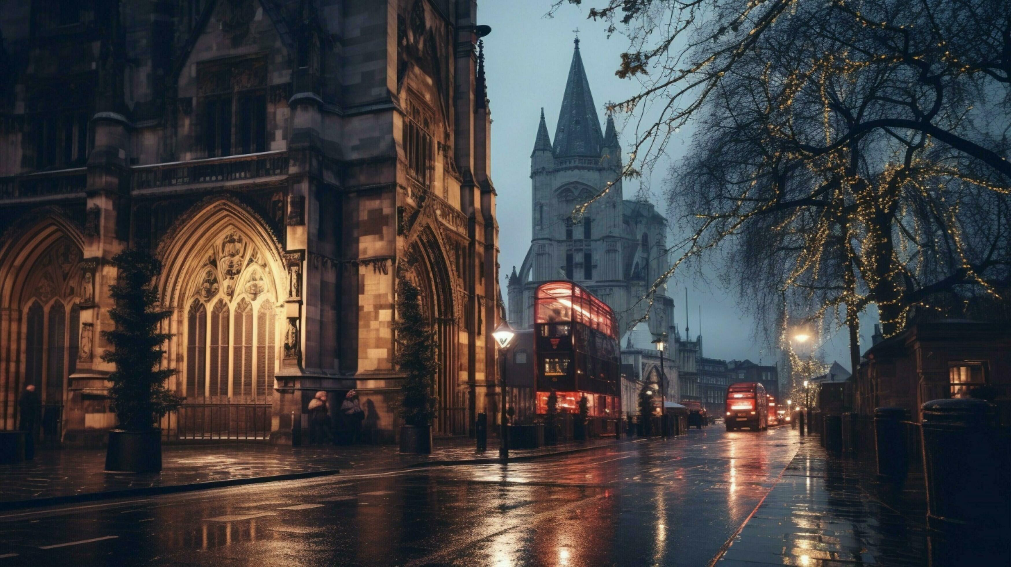gothic architecture illuminated by street lights at dusk 32940110 Stock ...