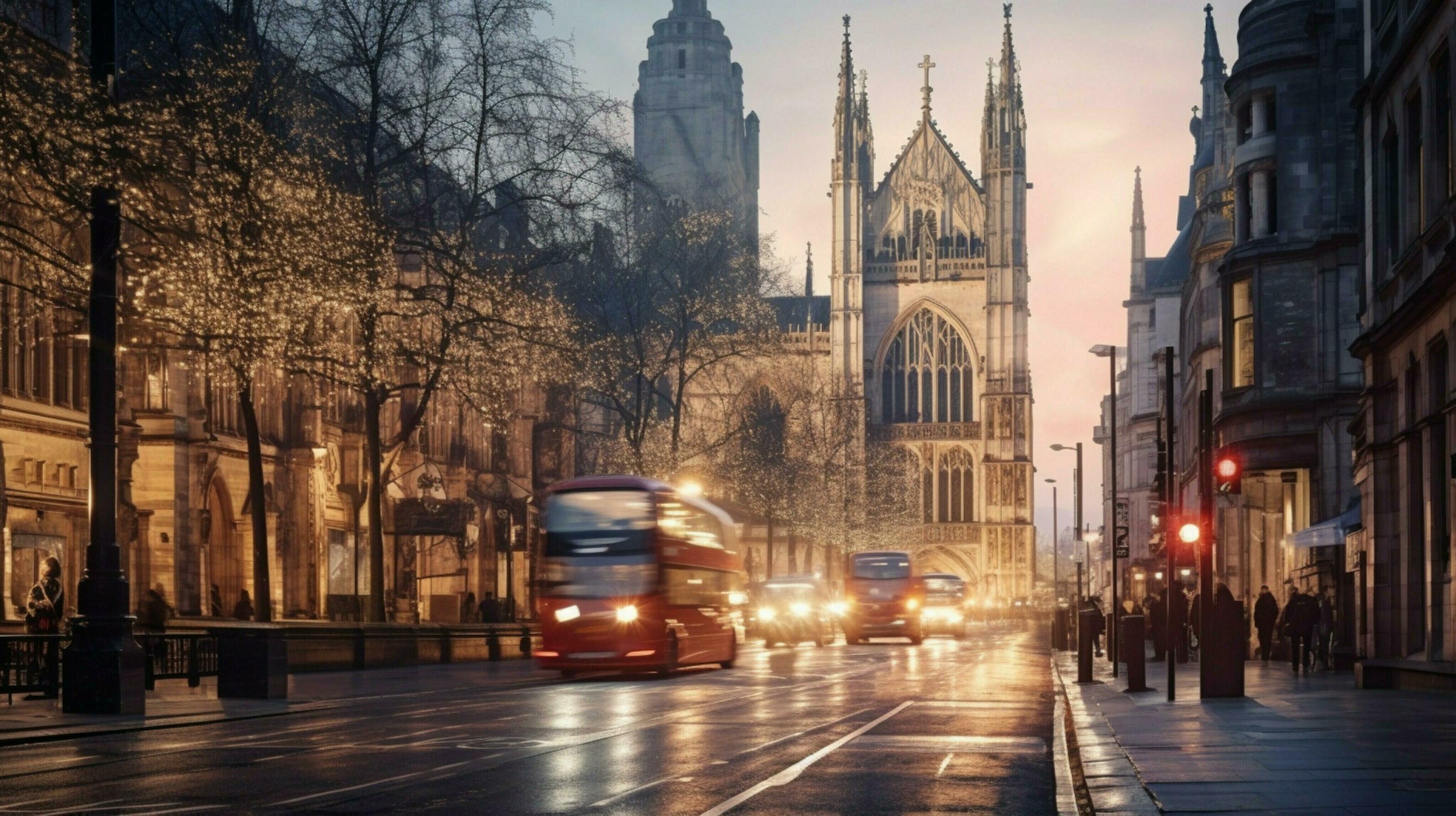 gothic architecture illuminated by street lights at dusk 32940116 Stock ...