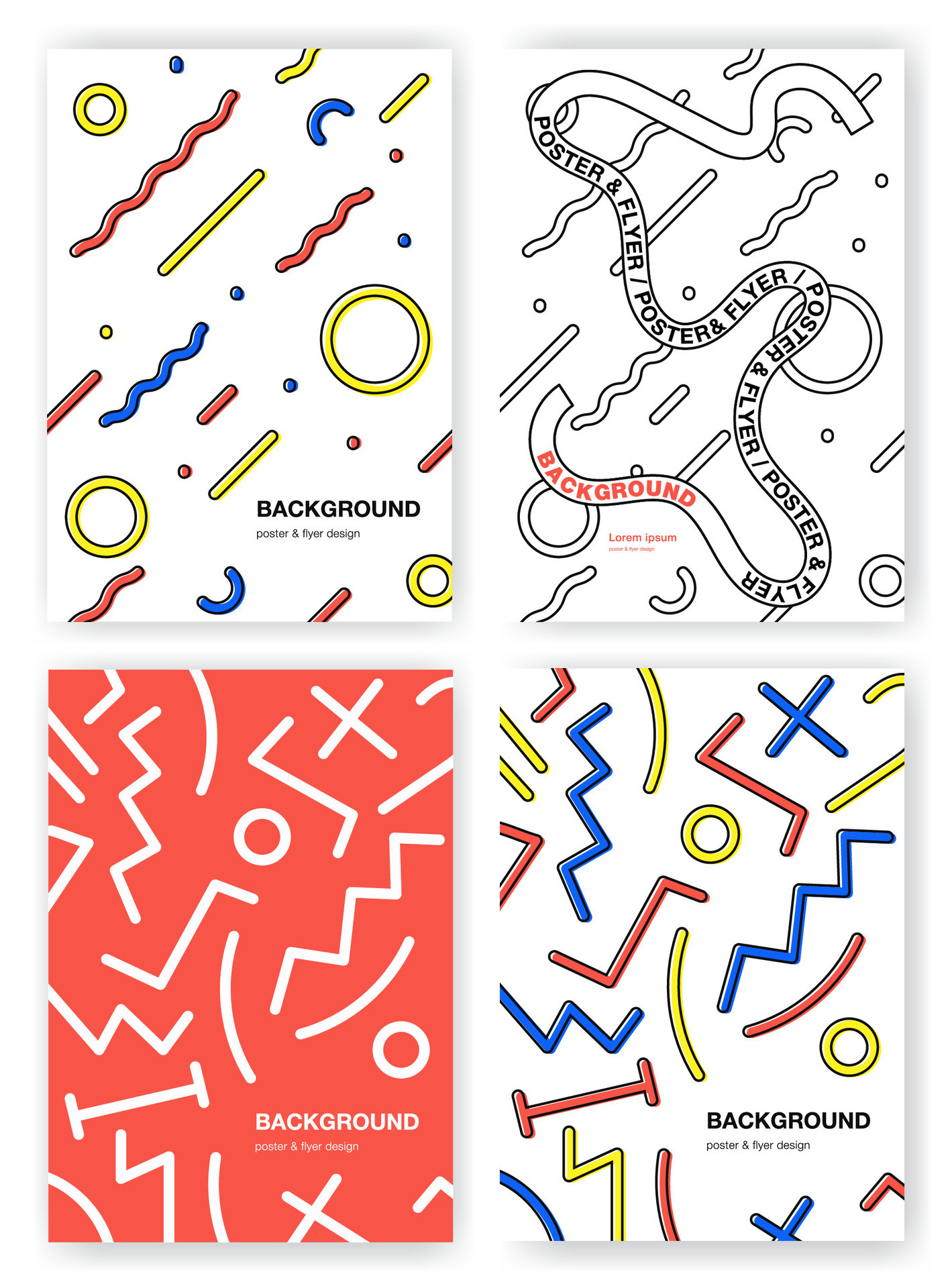 Set Of Abstract Background Trendy Posters With Geometric Patterns And Shapes Retro Style